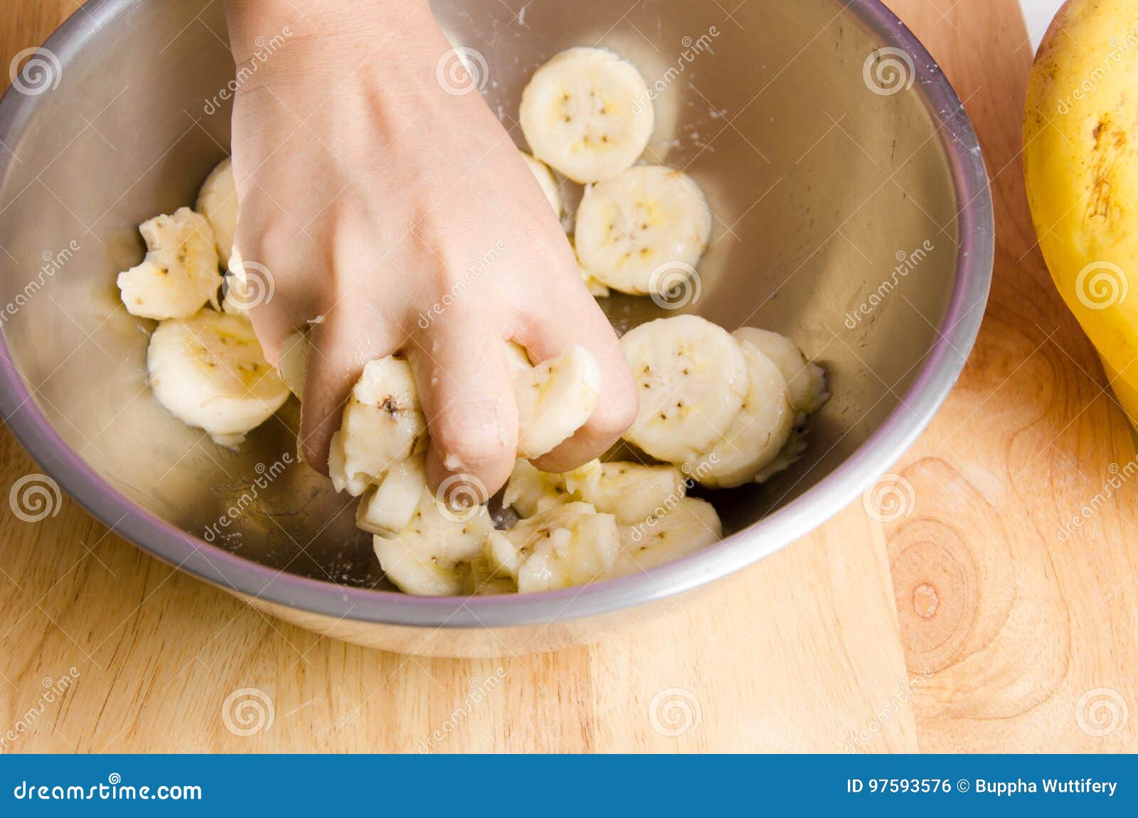 Hand Mashed Ripe Banana in a Bowl Stock Photo - Image of sweet, mashed ...