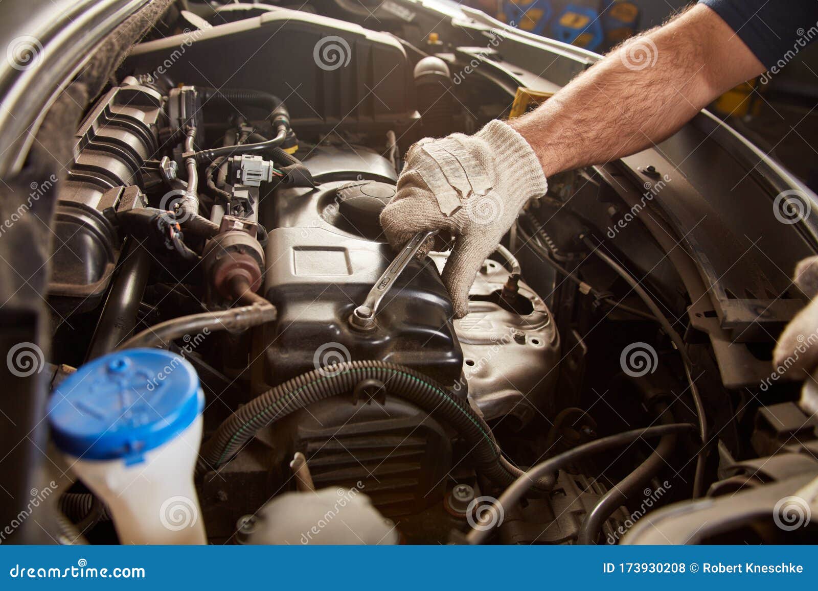 Hand of Mechanic while Fixing Engine Stock Photo - Image of fixing ...