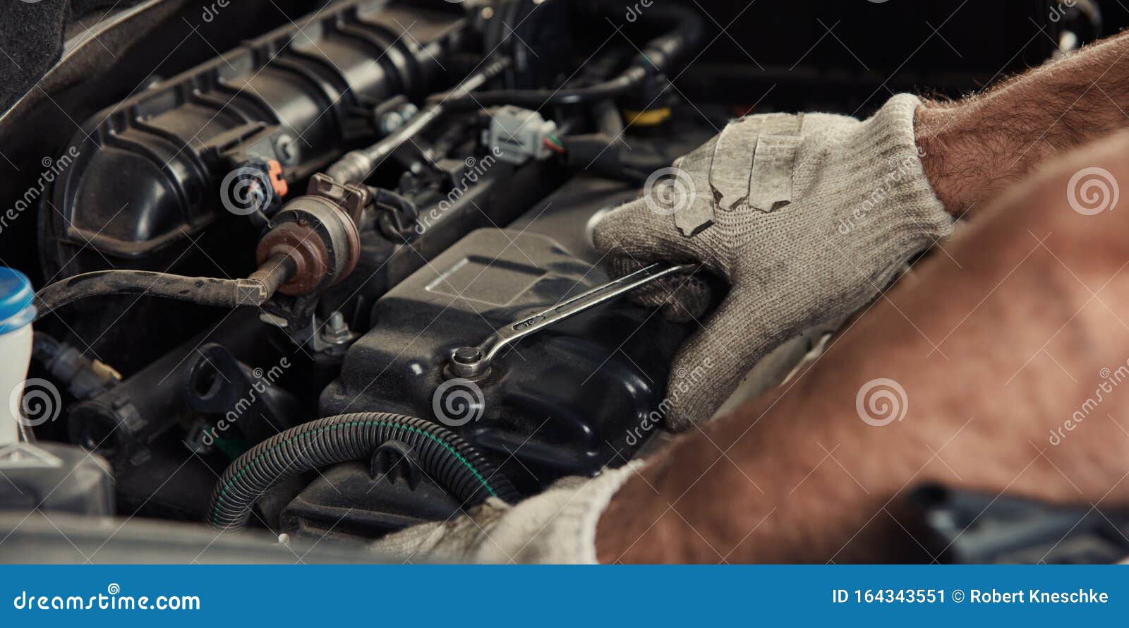 Hand on Engine at Car Repair in Workshop Stock Image - Image of ...