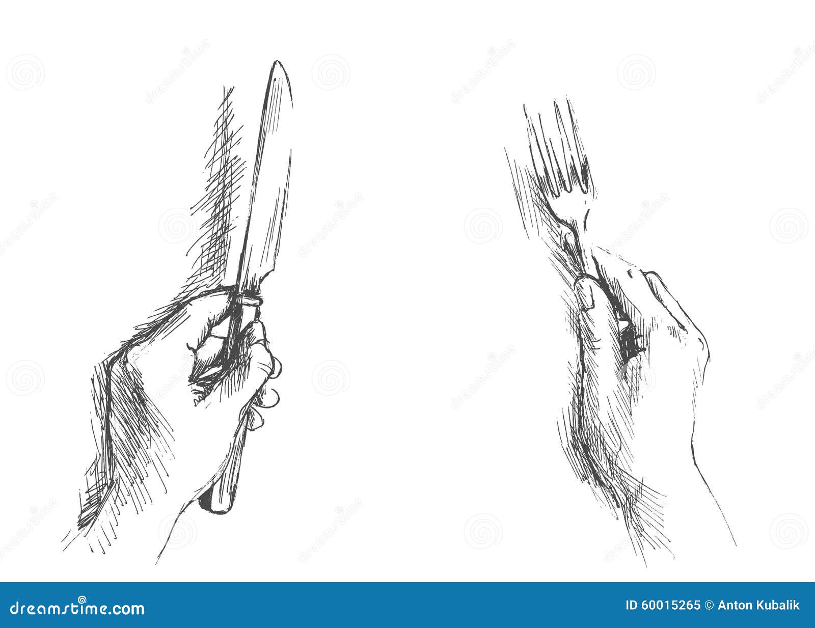 Hand Med En Kniv Och En Gaffel Vektor Illustrationer - Illustration av ...