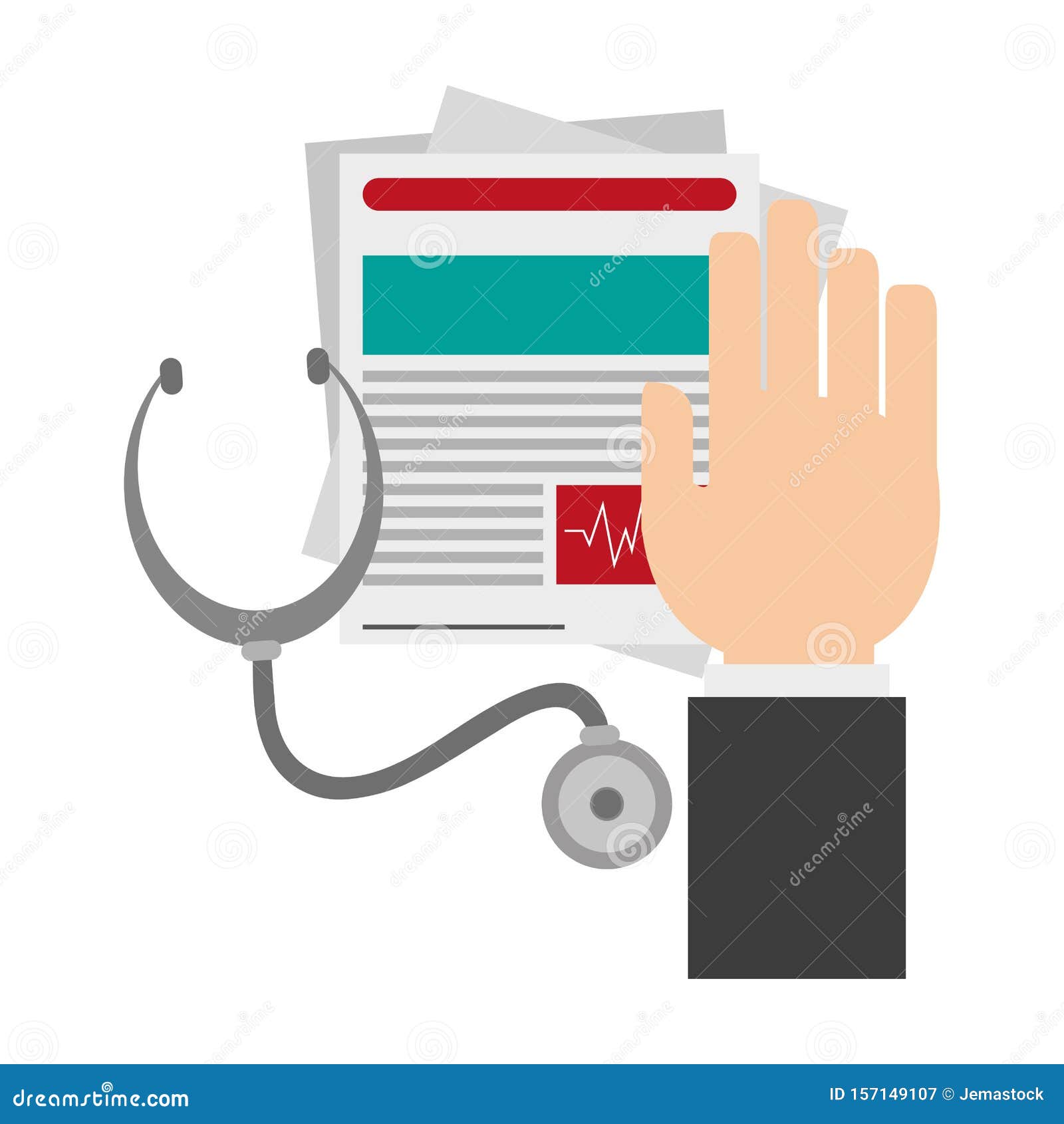 Hand on Medical Documents and Stethoscope Stock Vector - Illustration ...