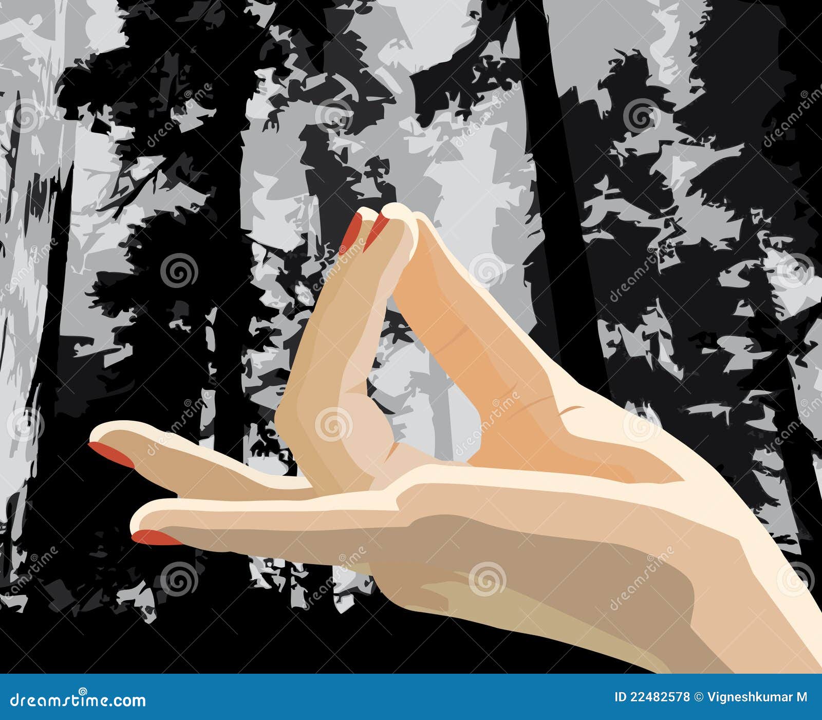 Hand In Meditation Mudra Against Forest Background Stock Photography ...