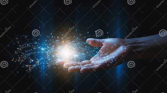 Hand and Mesh Network Digital, Communication Technology Concept ...