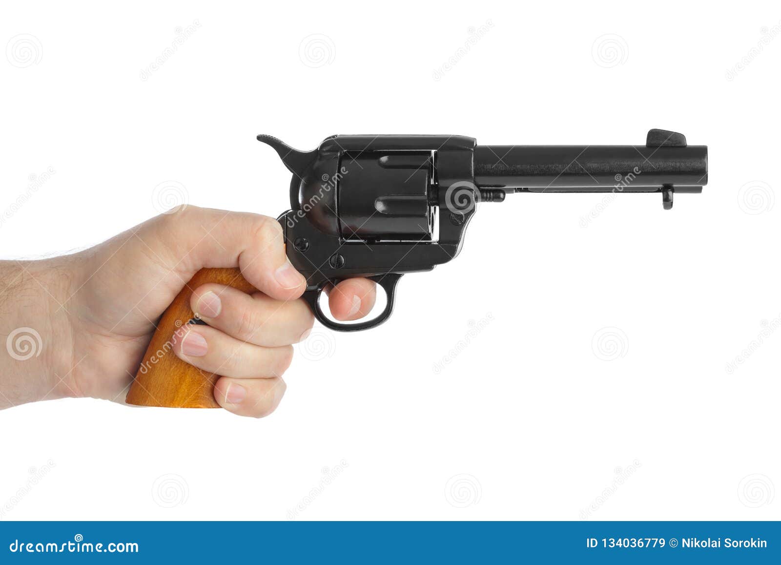 Hand met revolver stock afbeelding. Image of doden, gebogen - 134036779