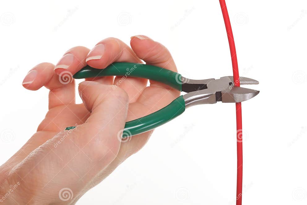Hand with Metal Nippers is Cutting Cable Stock Photo - Image of cable ...