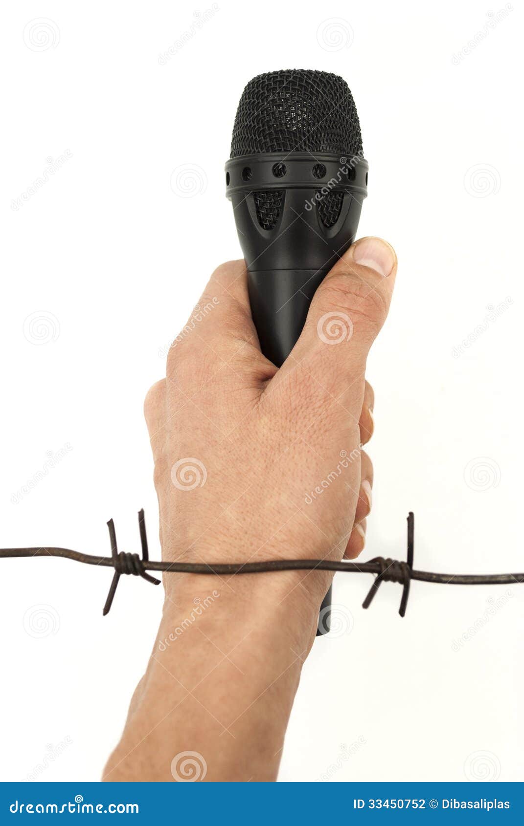 Hand with Microphone and Barbed Wire Stock Photo - Image of sound ...