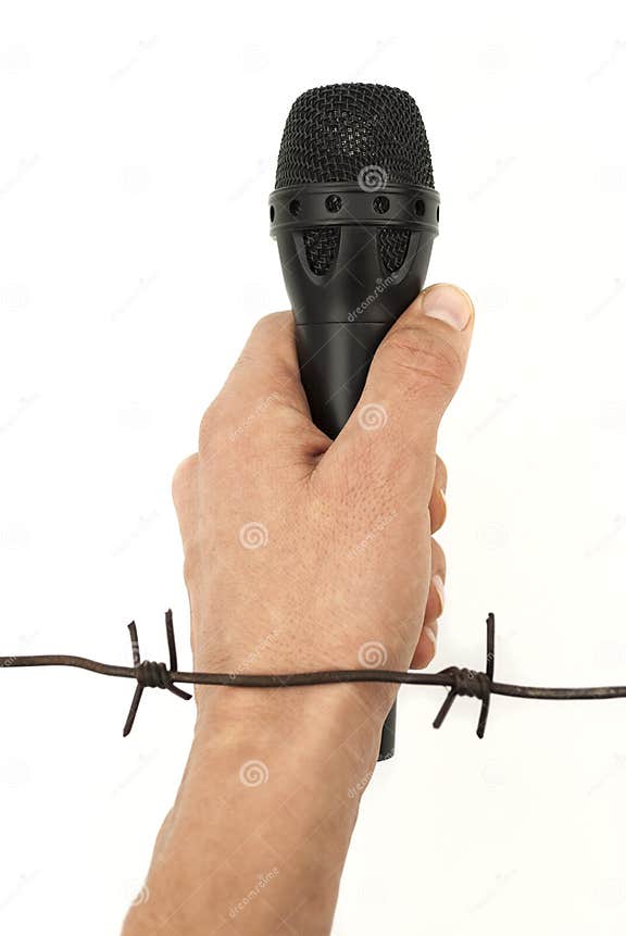Hand with Microphone and Barbed Wire Stock Photo - Image of sound ...