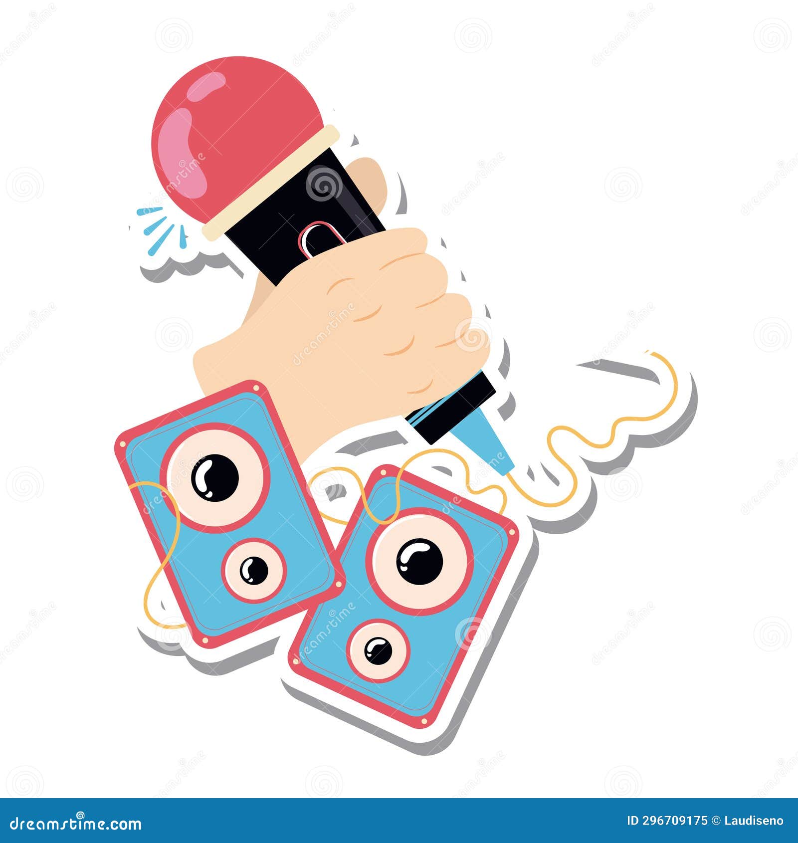 Hand with Microphone and Pair of Speakers Sticker Vector Stock Vector ...