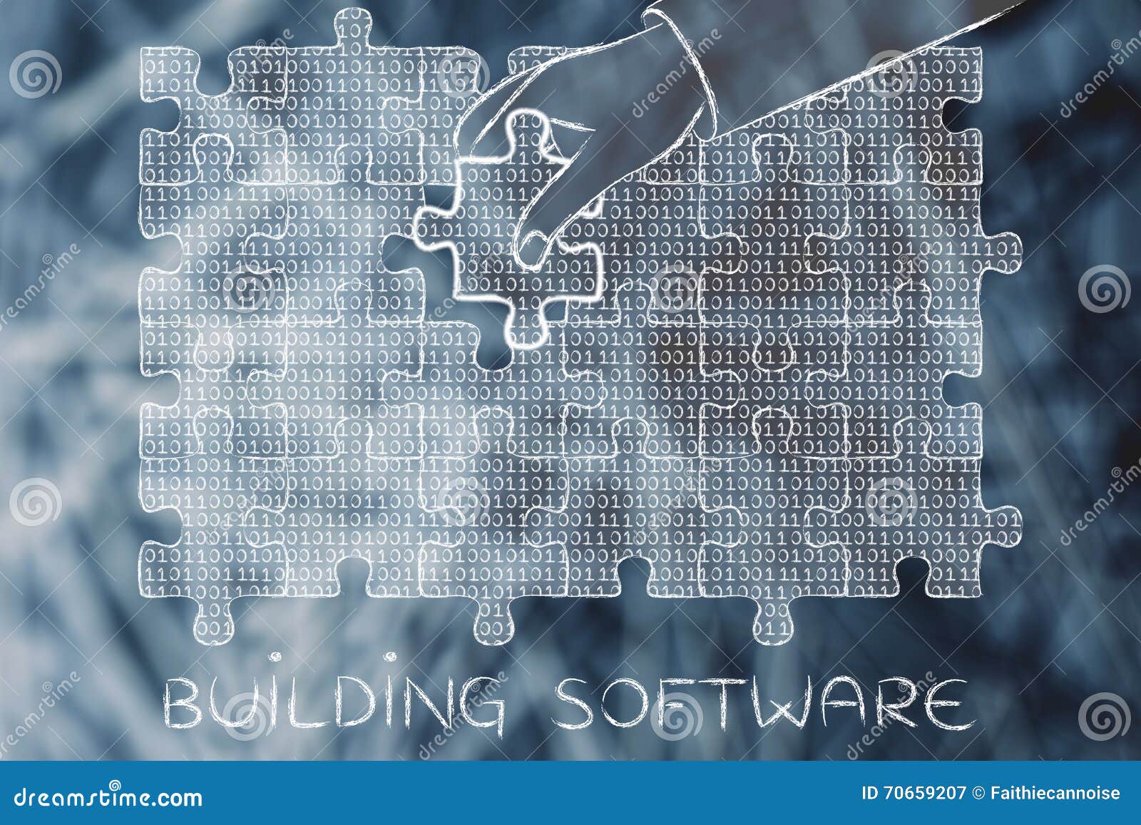 Hand with Missing Puzzle Piece with Binary Code, Building Software ...