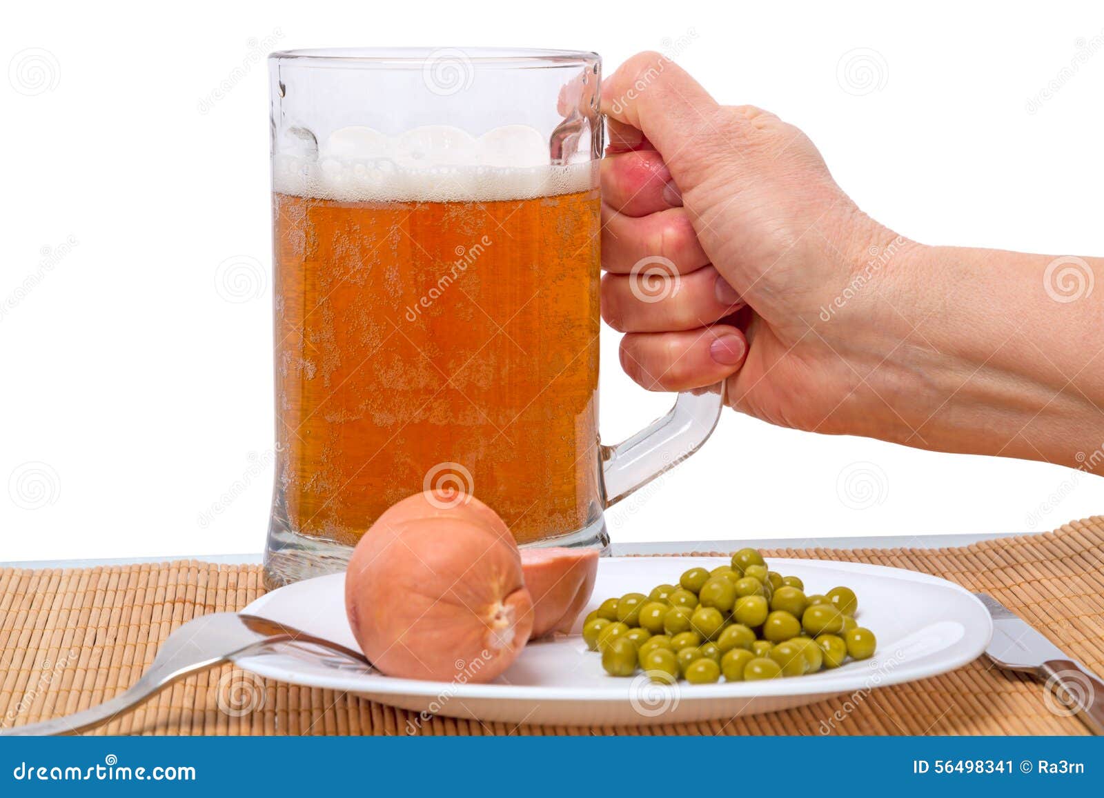 Hand Mit Einem Bier Und Einer Wurst Stockbild - Bild von alkohol ...