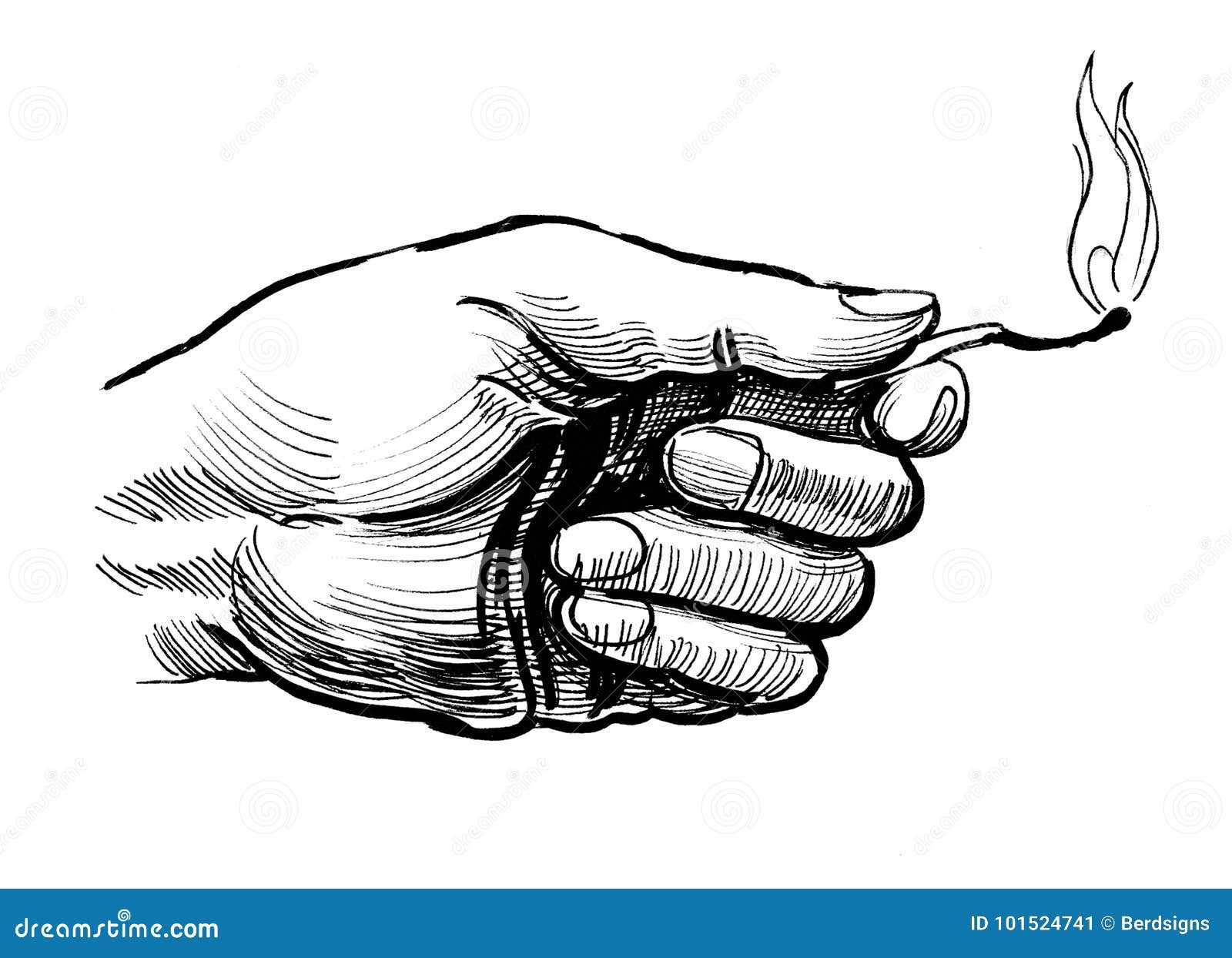 Hand mit einem Match stock abbildung. Illustration von feuer - 101524741