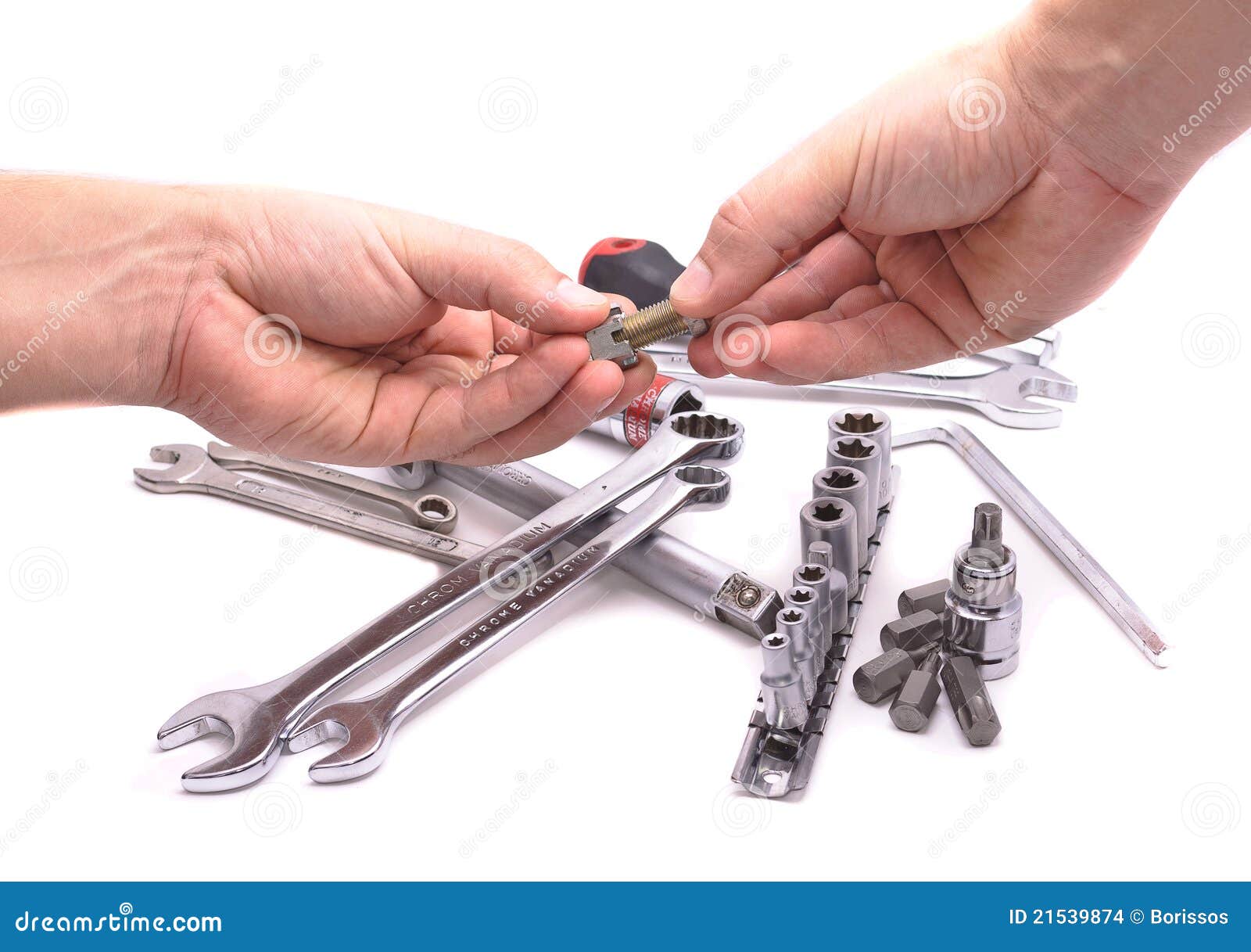 Hand Mit Einer Mutter Und Einer Schraube Stockfoto - Bild von metall ...