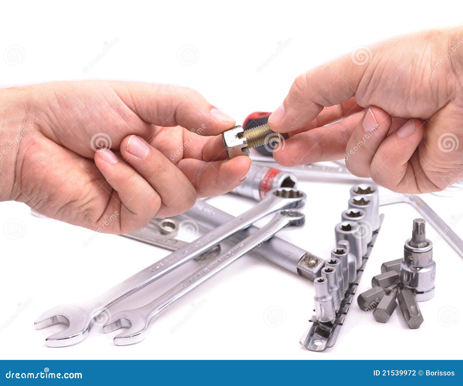 Hand Mit Einer Mutter Und Einer Schraube Stockfoto - Bild von aufbau ...