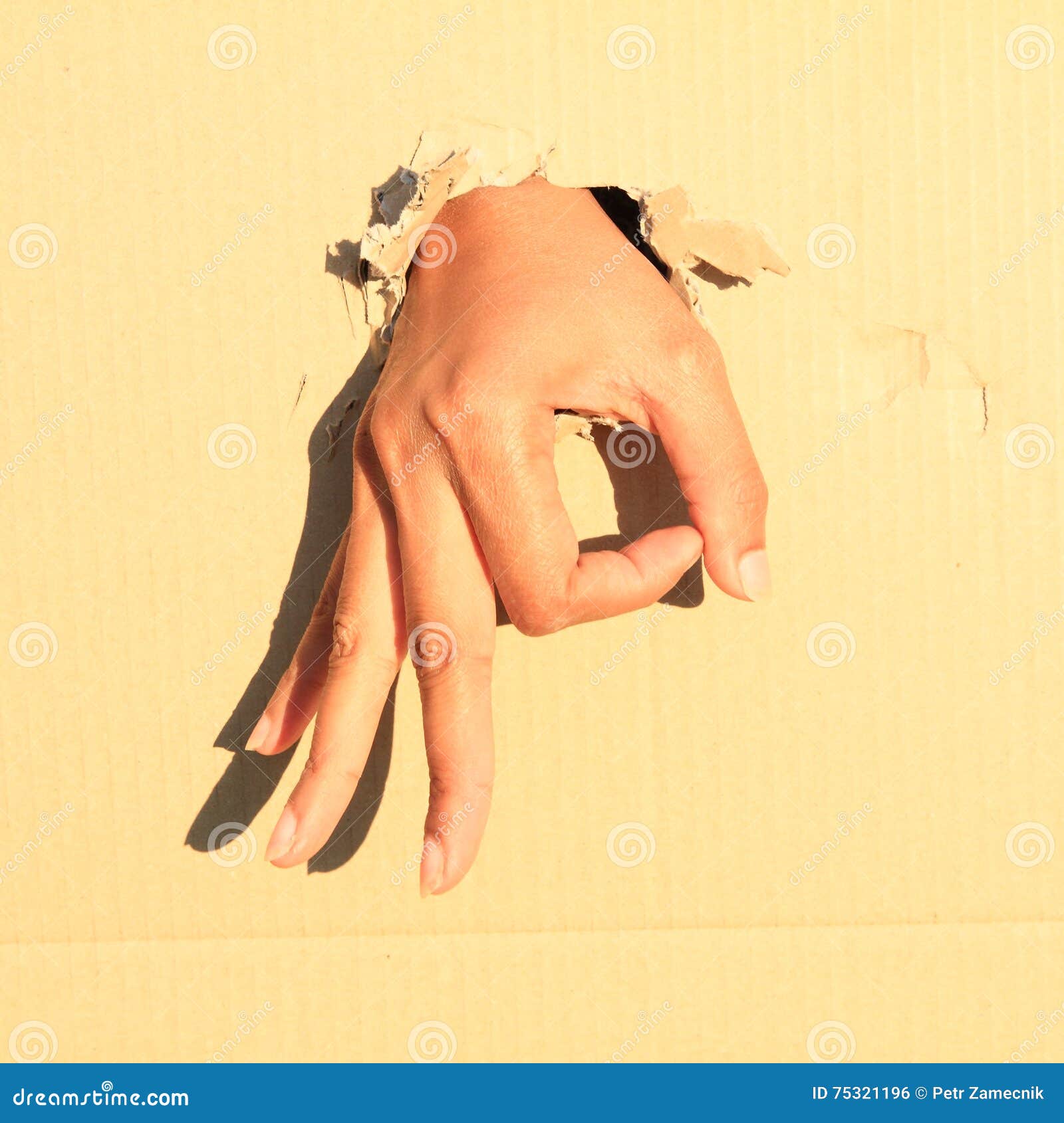 Hand mit Geste O.K. stockfoto. Bild von karton, pappe - 75321196