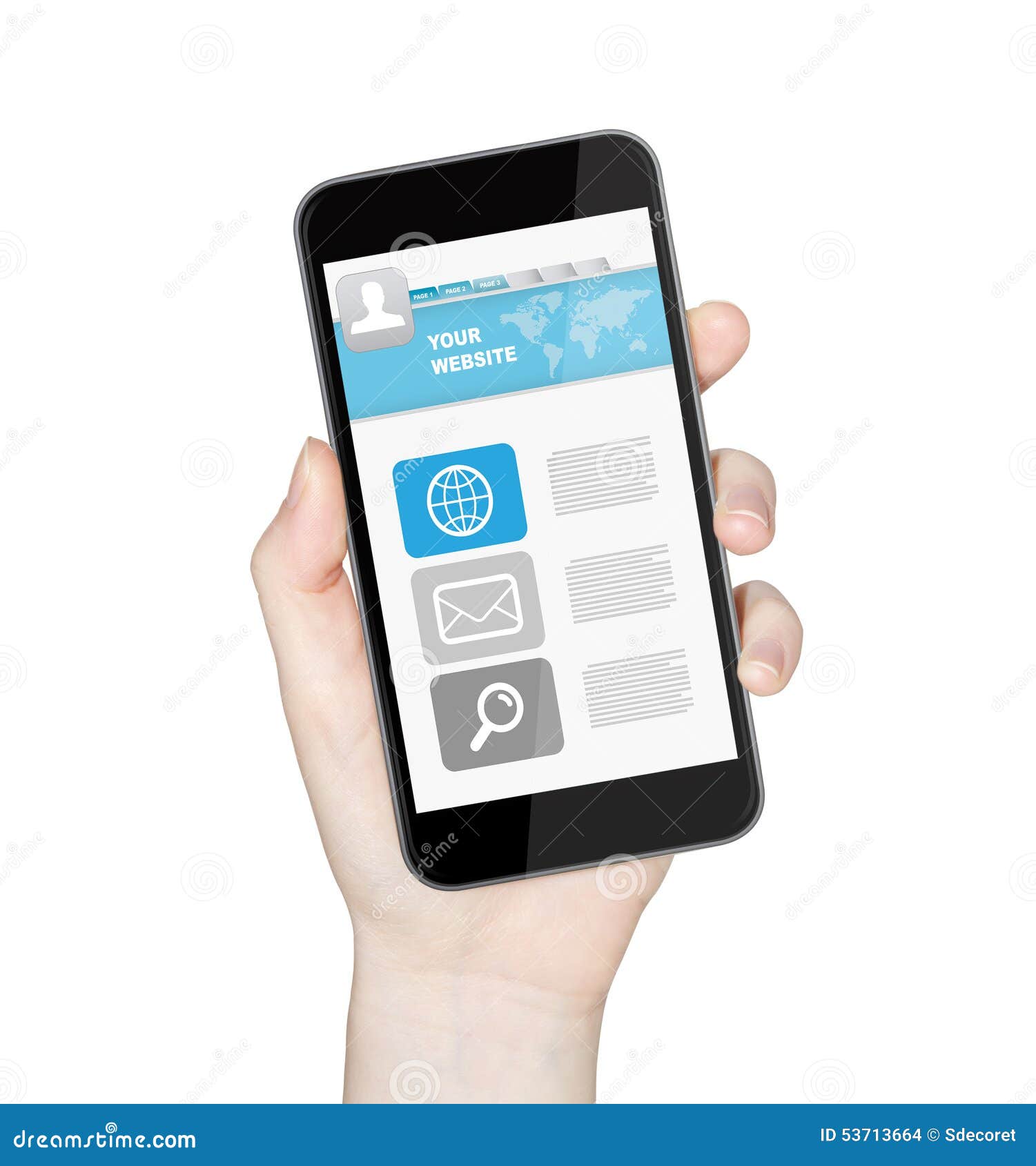 Hand mit Handy stock abbildung. Illustration von telefon - 53713664