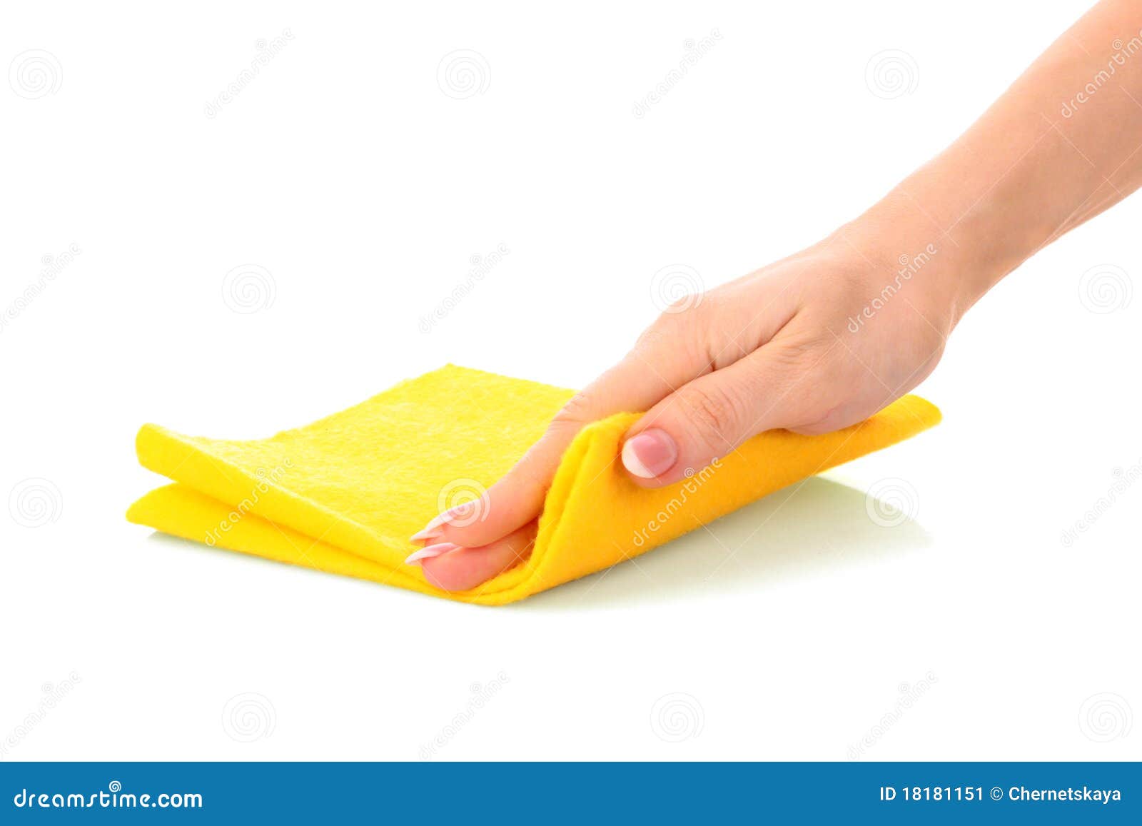 Hand mit sauberem Lappen stockbild. Bild von getrennt - 18181151