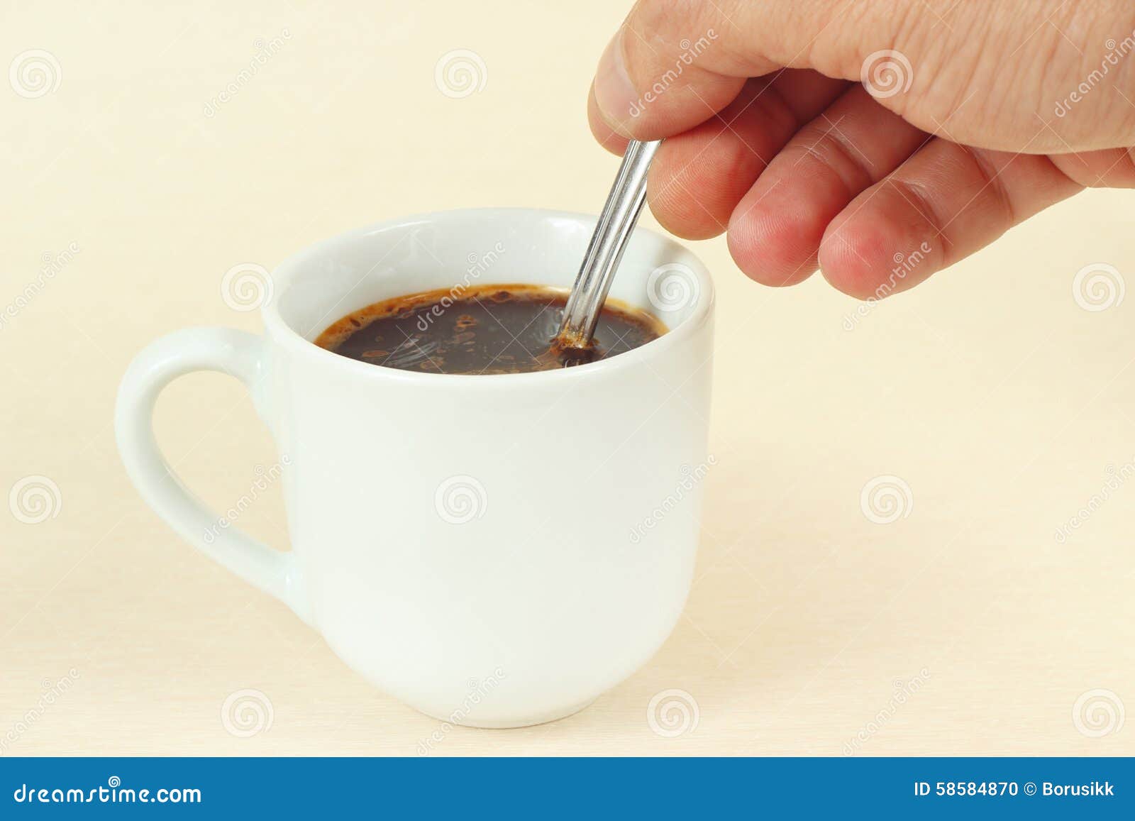 Hand Mixing with a Spoon of Aromatic Coffee in Cup Stock Photo - Image ...