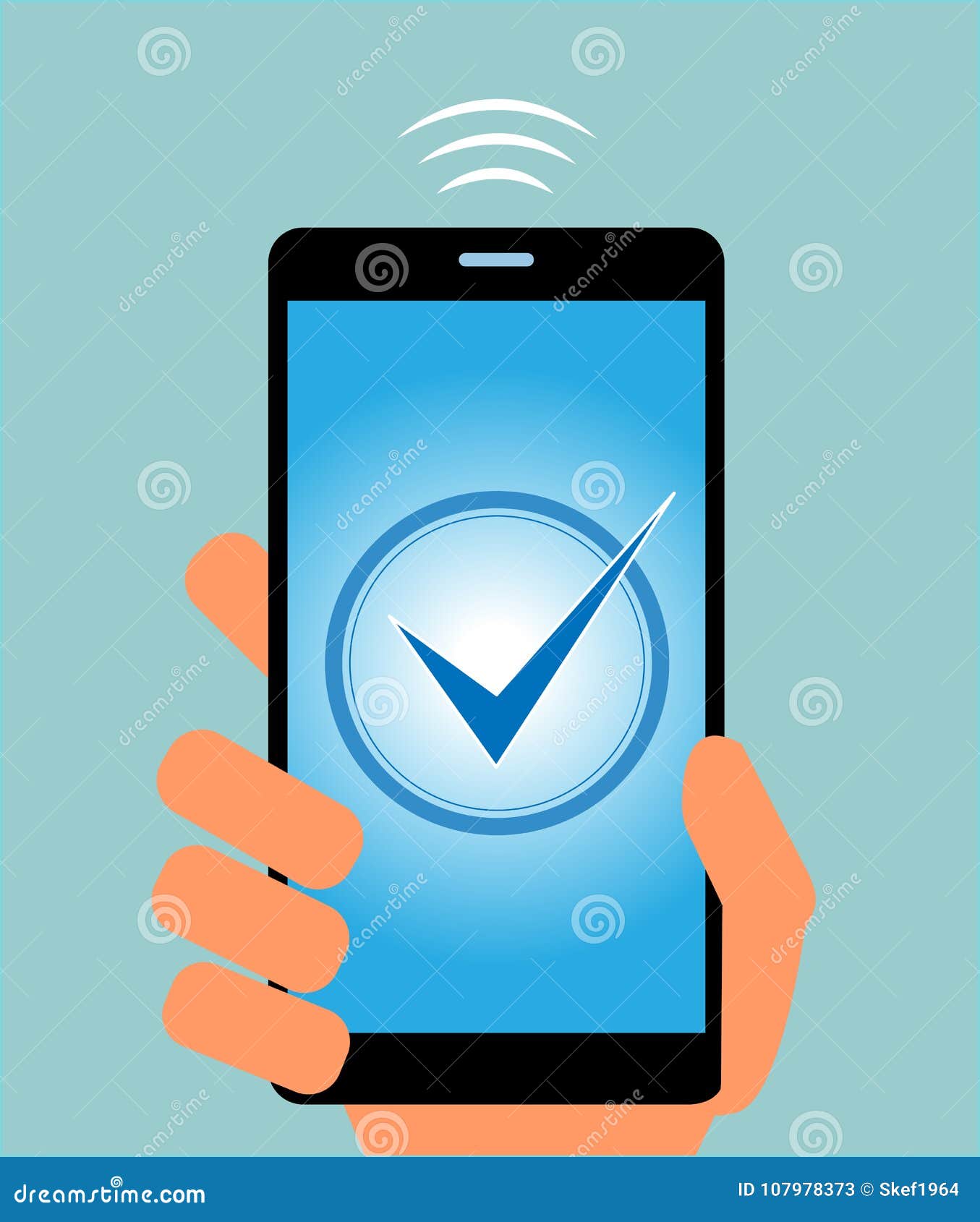 Hand with a Mobile Phone with a Check Mark Stock Vector - Illustration ...