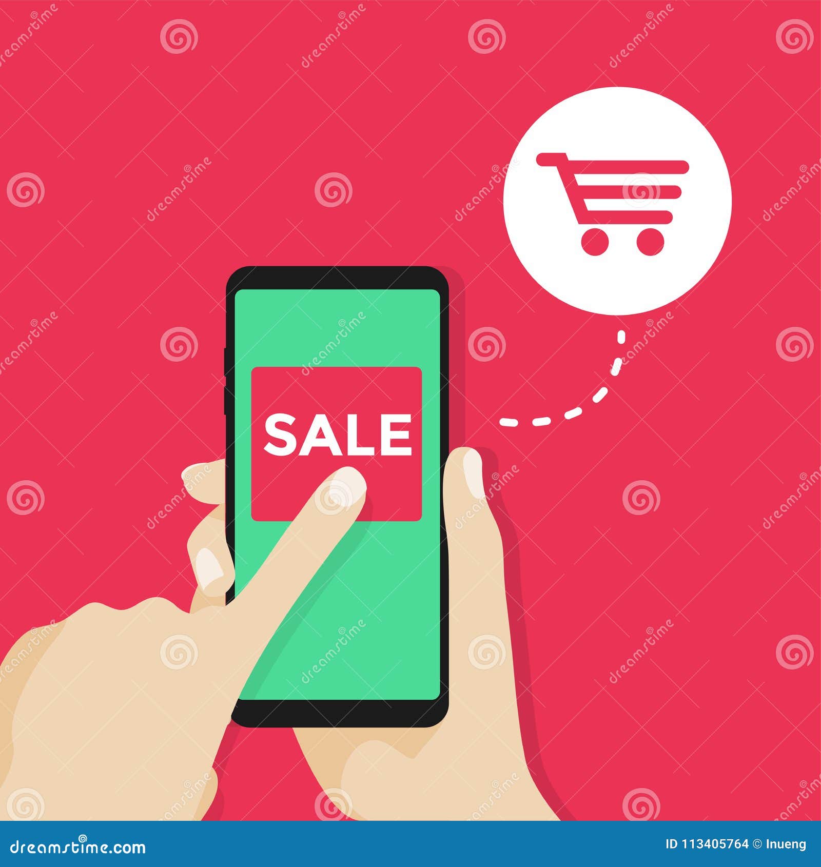 Hand and Mobile Phone with Sale Button. Stock Vector - Illustration of ...
