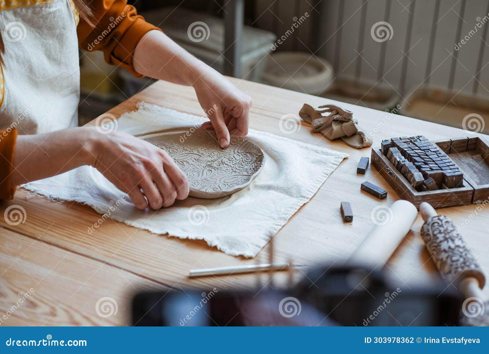 Hand Modelling of Openwork Clay Plate, Pottery Stock Photo - Image of ...
