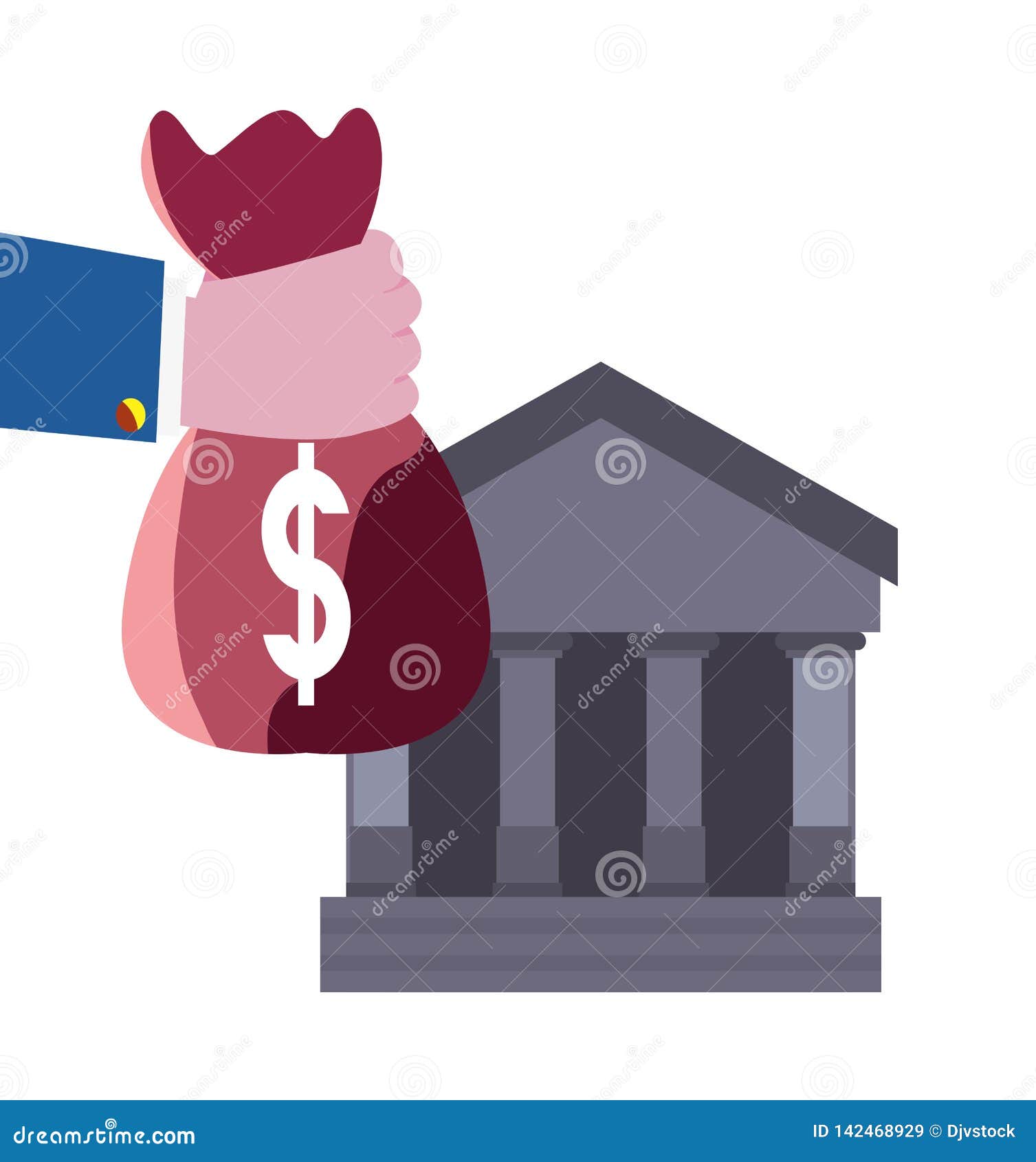 Hand with money bag bank stock vector. Illustration of profit - 142468929