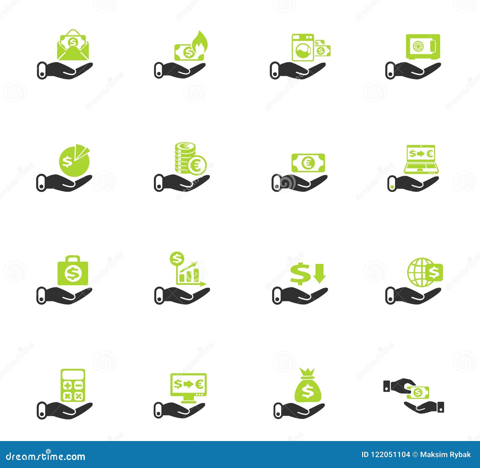 Hand and money icon set stock vector. Illustration of budget - 122051104