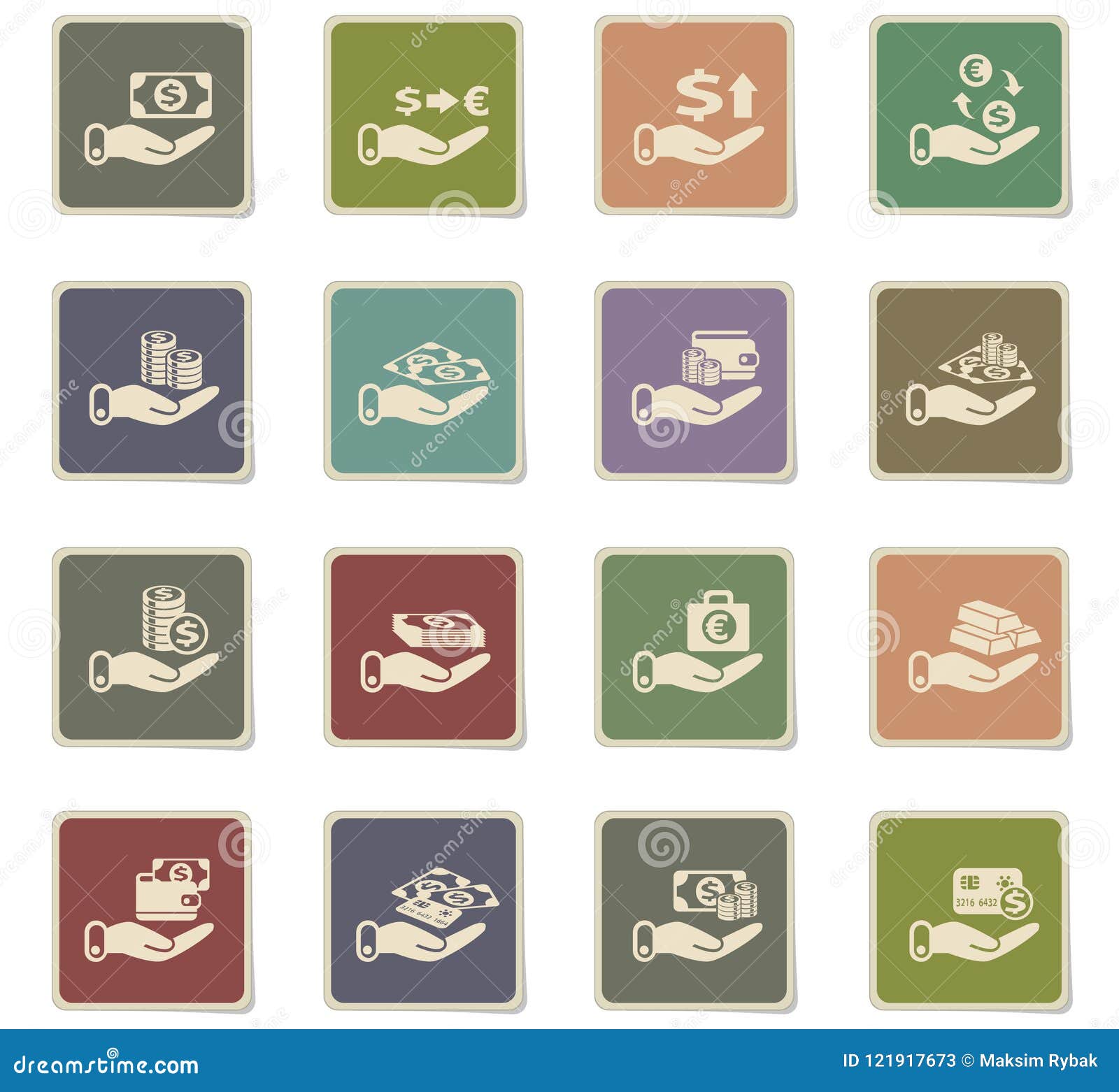 Hand and money icon set stock vector. Illustration of payment - 121917673