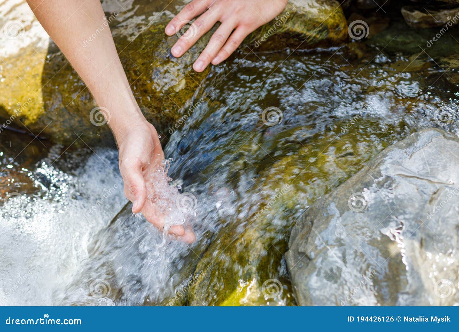 Hand is in a Mountain River Stream Stock Photo - Image of nature ...