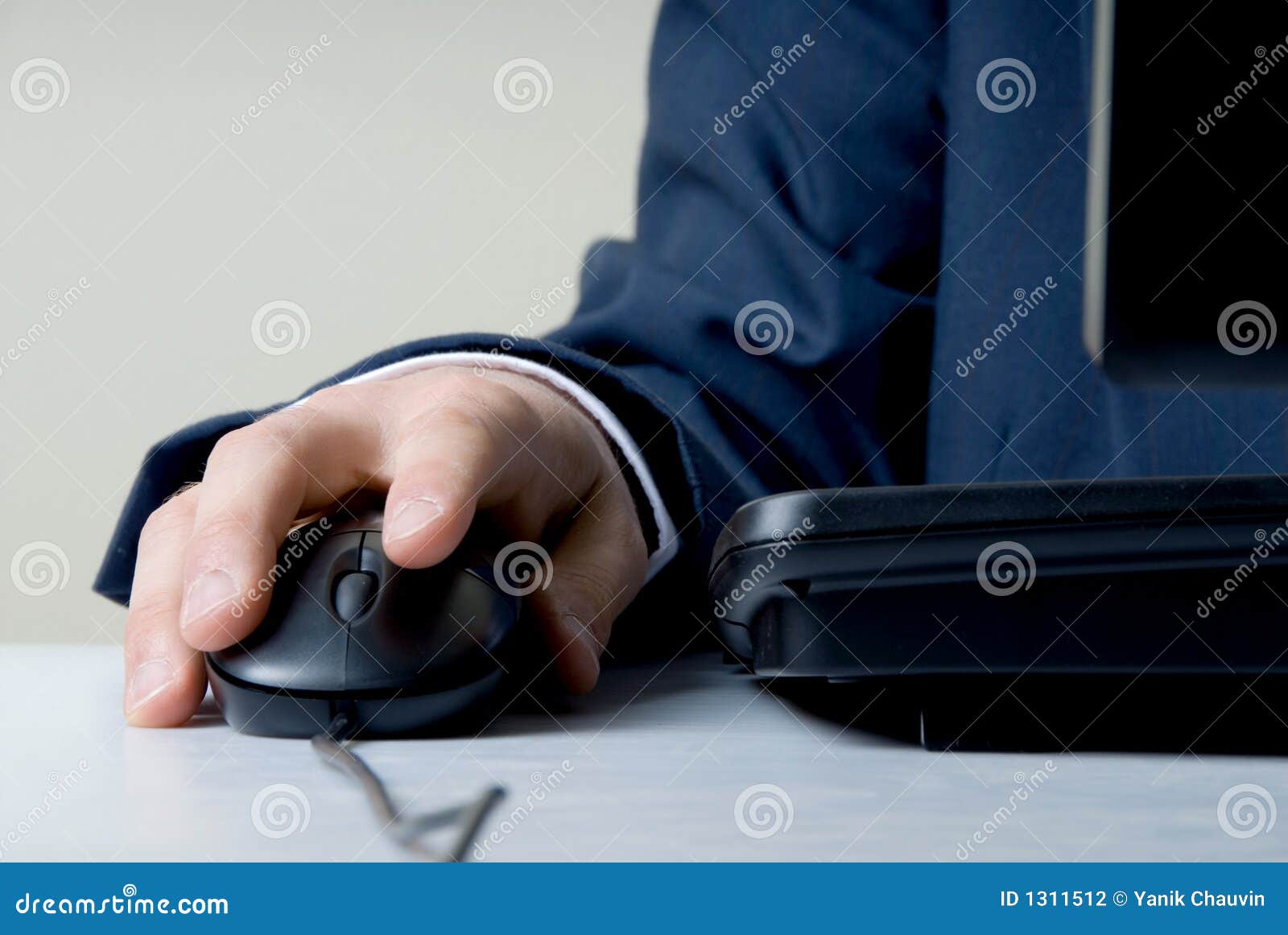 Hand on mouse stock photo. Image of detail, male, monitor - 1311512