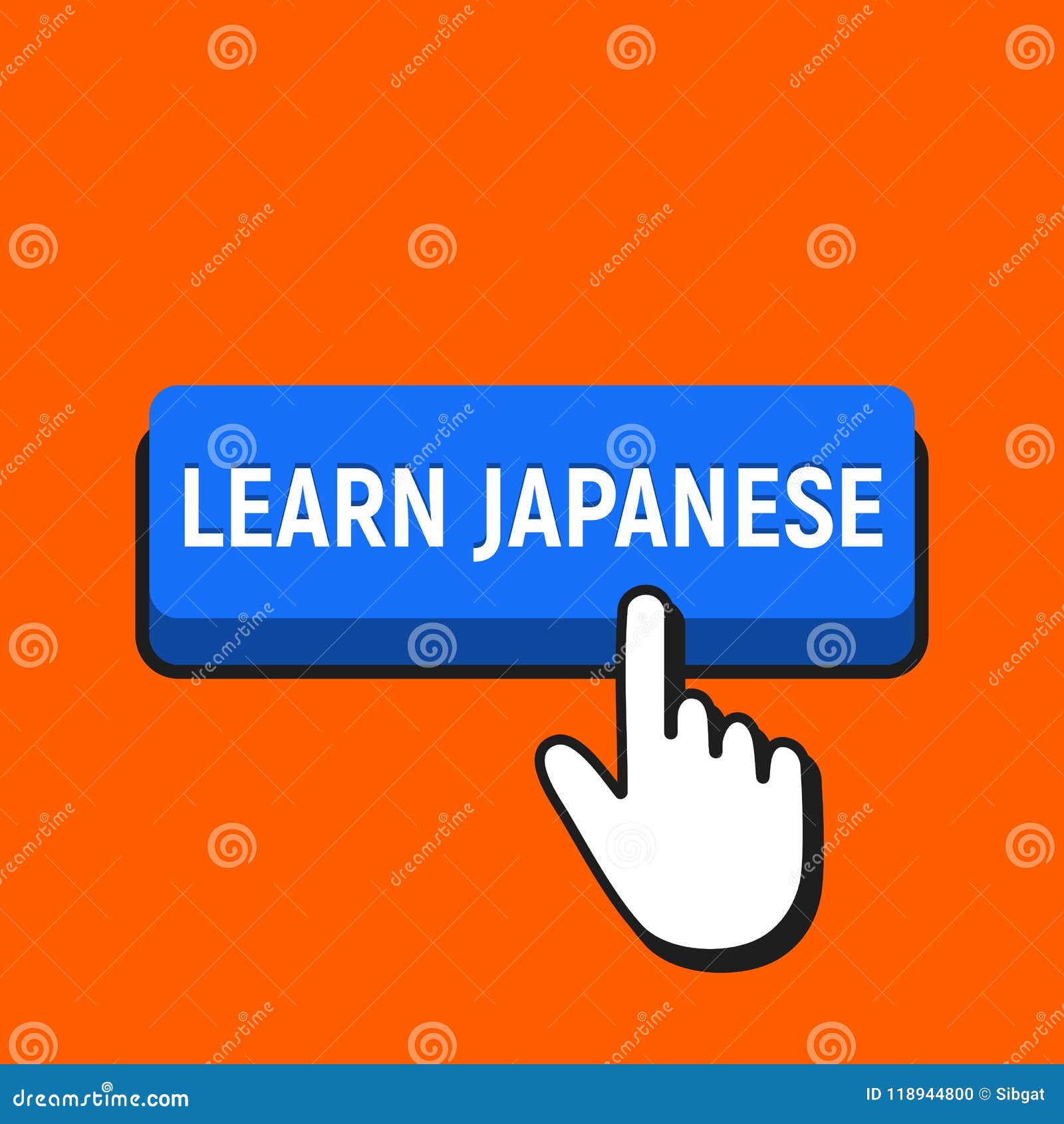 Hand Mouse Cursor Clicks The Learn Japanese Button. Vector Illustration ...