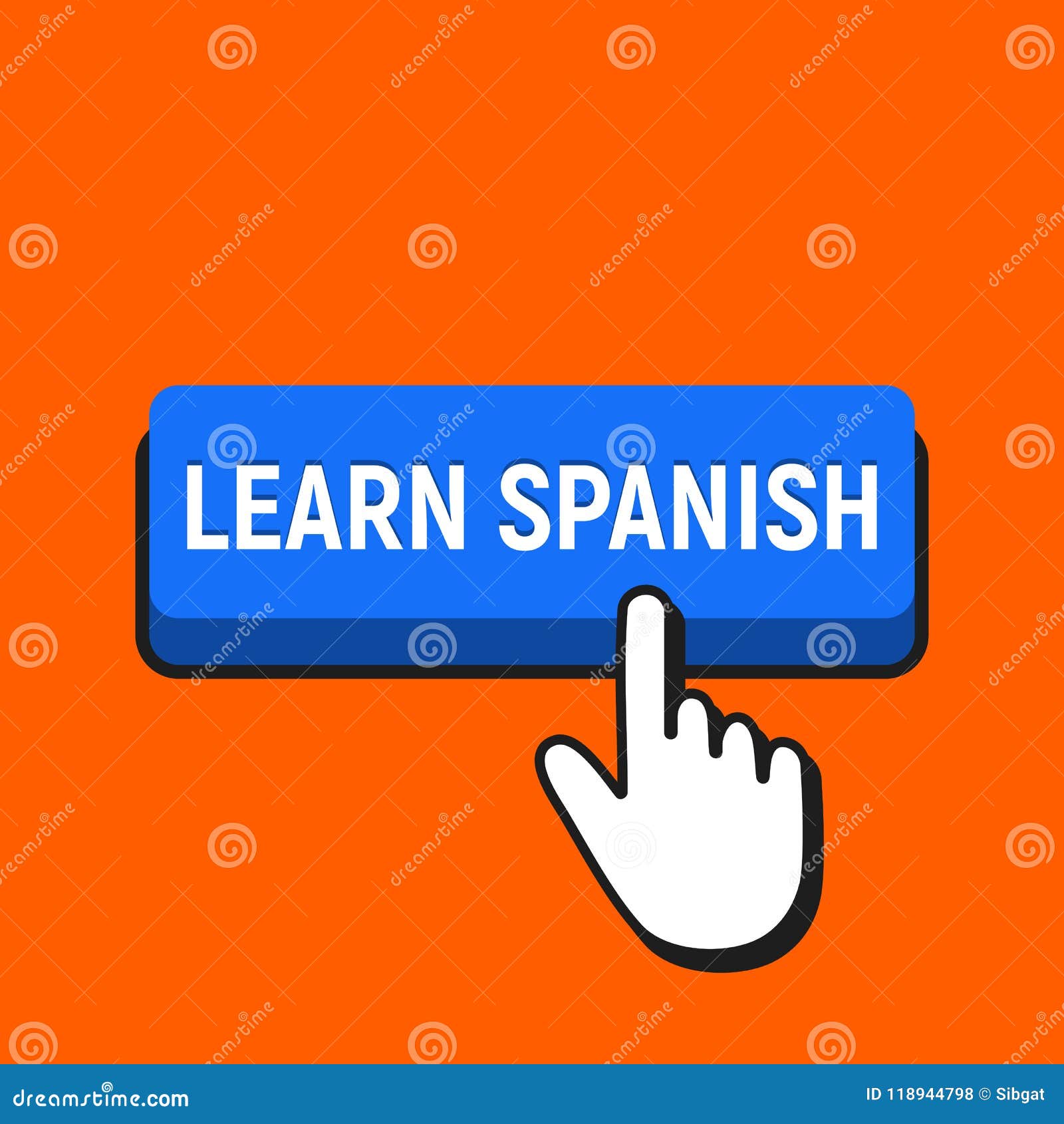 Hand Mouse Cursor Clicks the Learn Spanish Button. Stock Vector ...