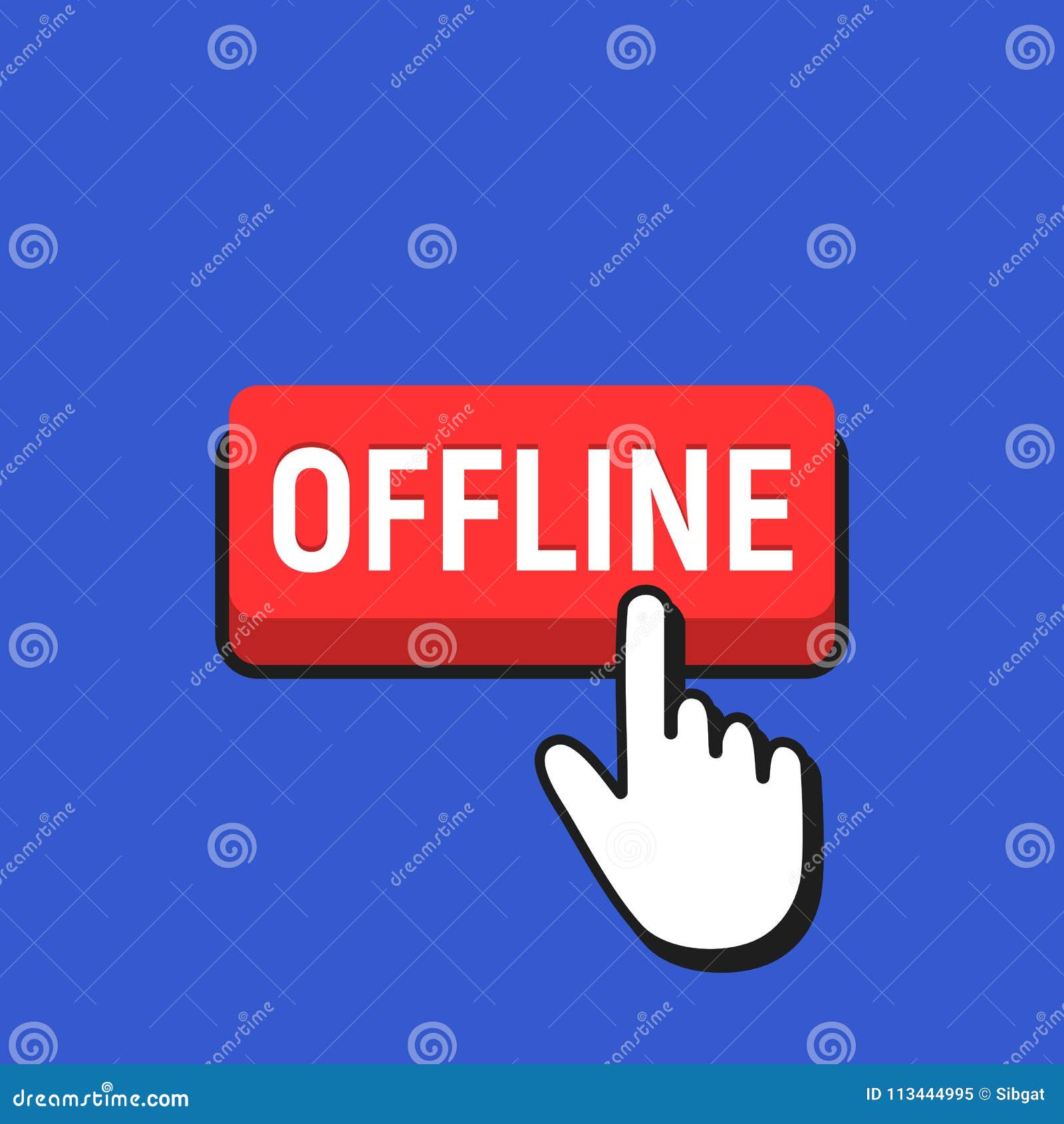 Hand Mouse Cursor Clicks The Offline Button. Cartoon Vector ...