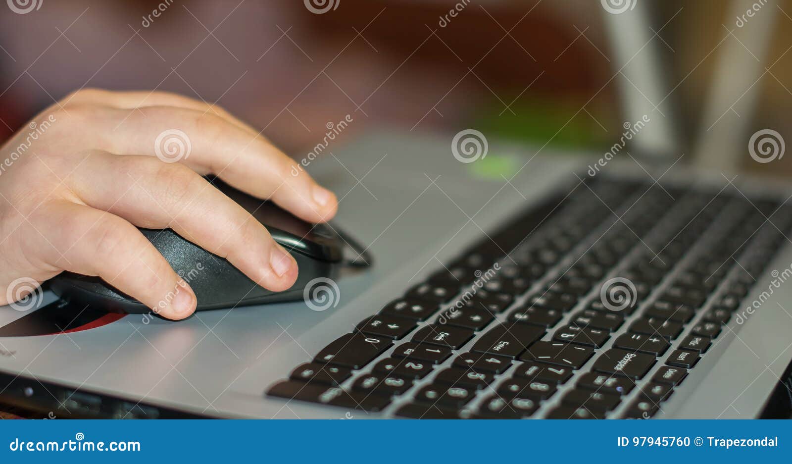 Children S Hand on the Mouse and the Computer Keyboard Laptop Stock ...