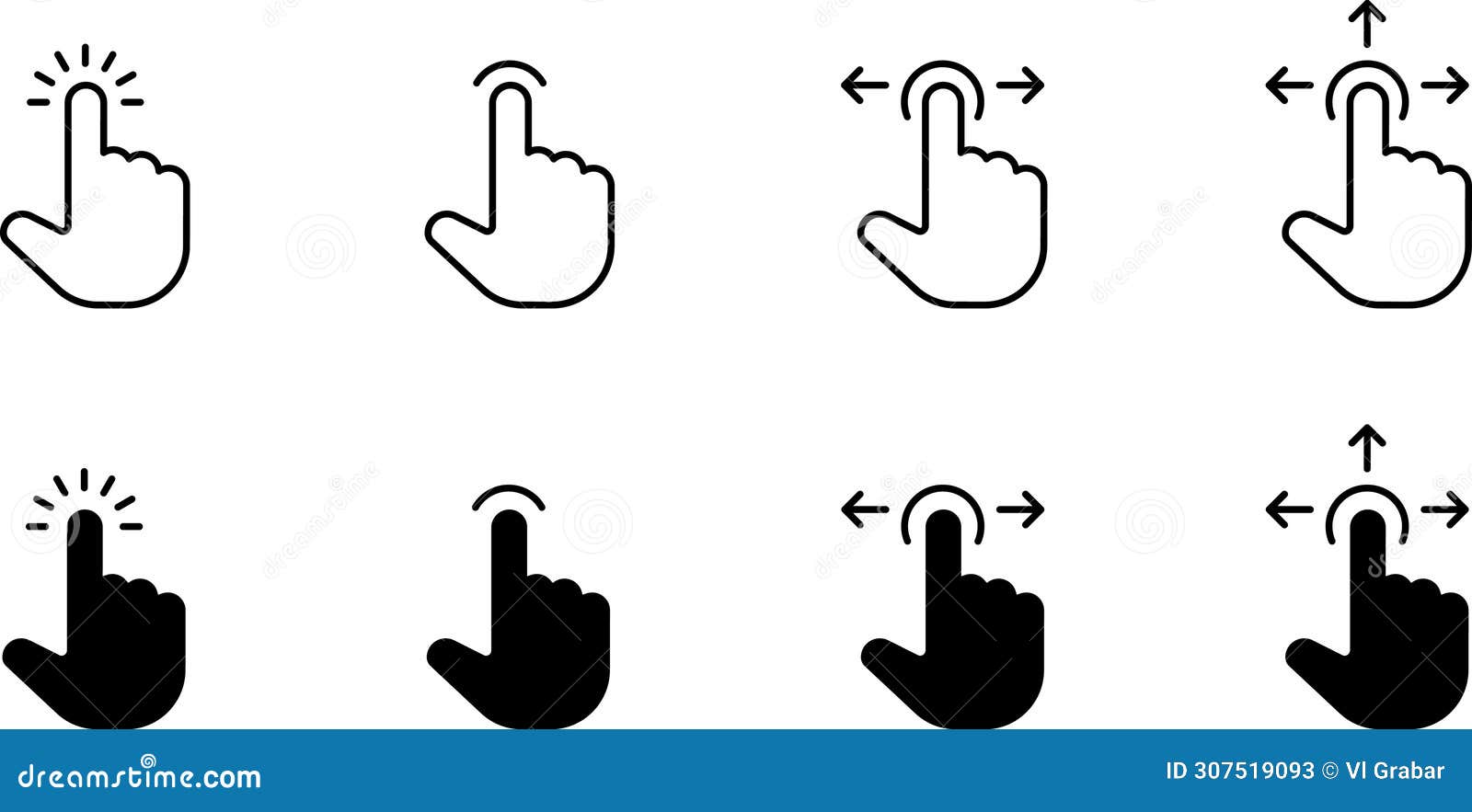 Hand Mouse Pointer Pictogram on Transparent Background. Finger Web Click Pointer Line and ...
