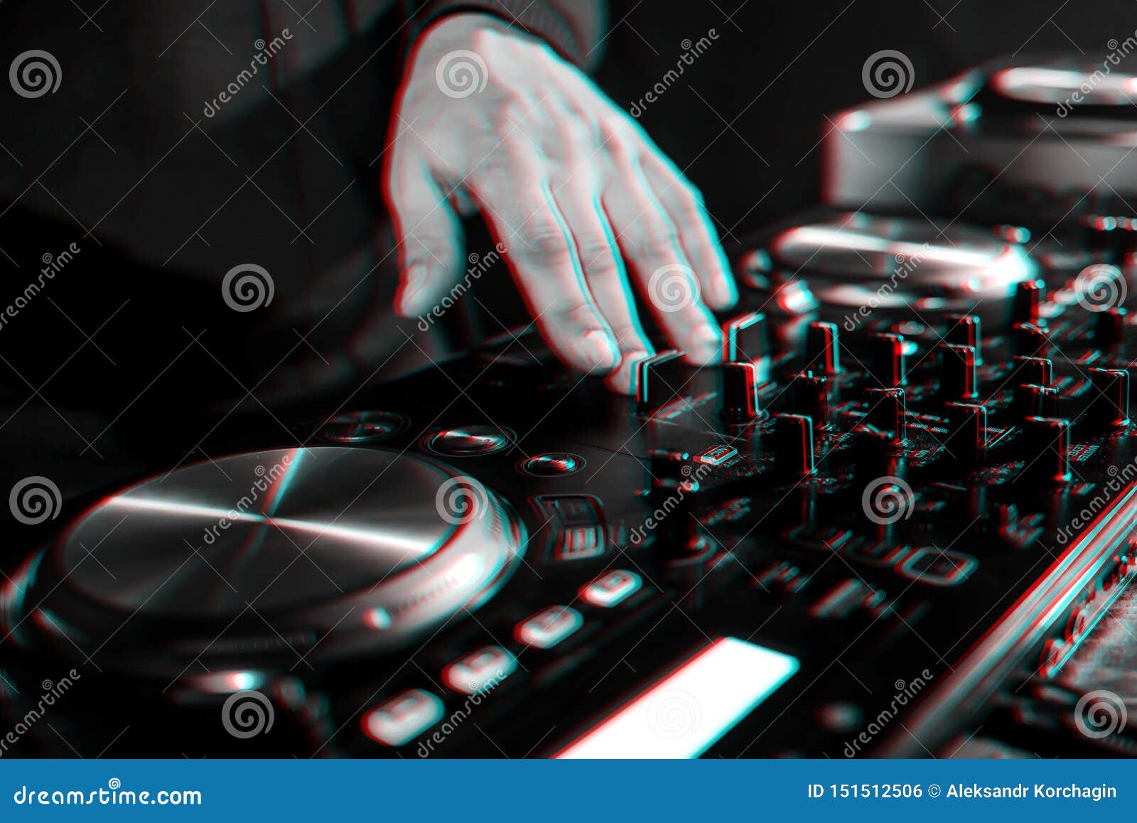 Hand Moving of DJ Controllers on Music Control Panel in Night Club ...