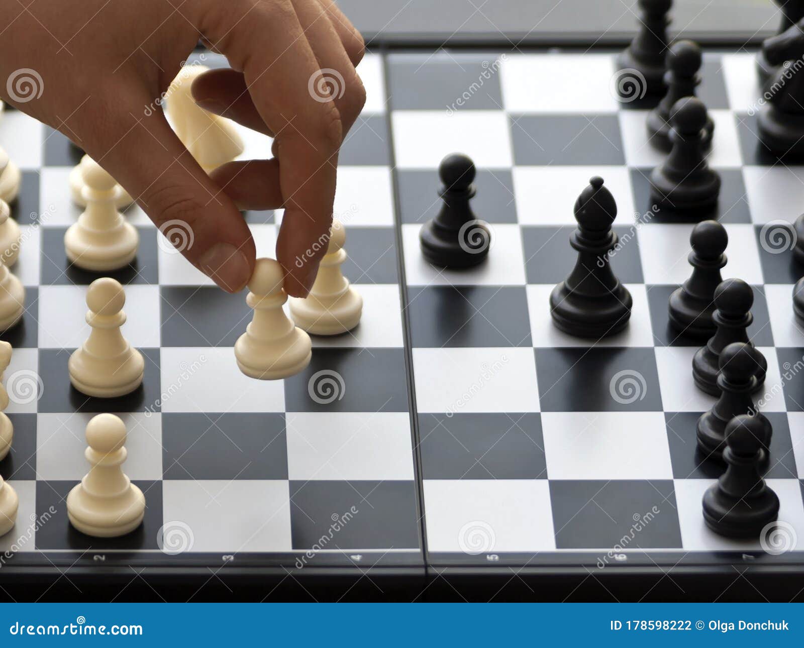Hand Moving Pawn on Chessboard Stock Photo - Image of competition ...
