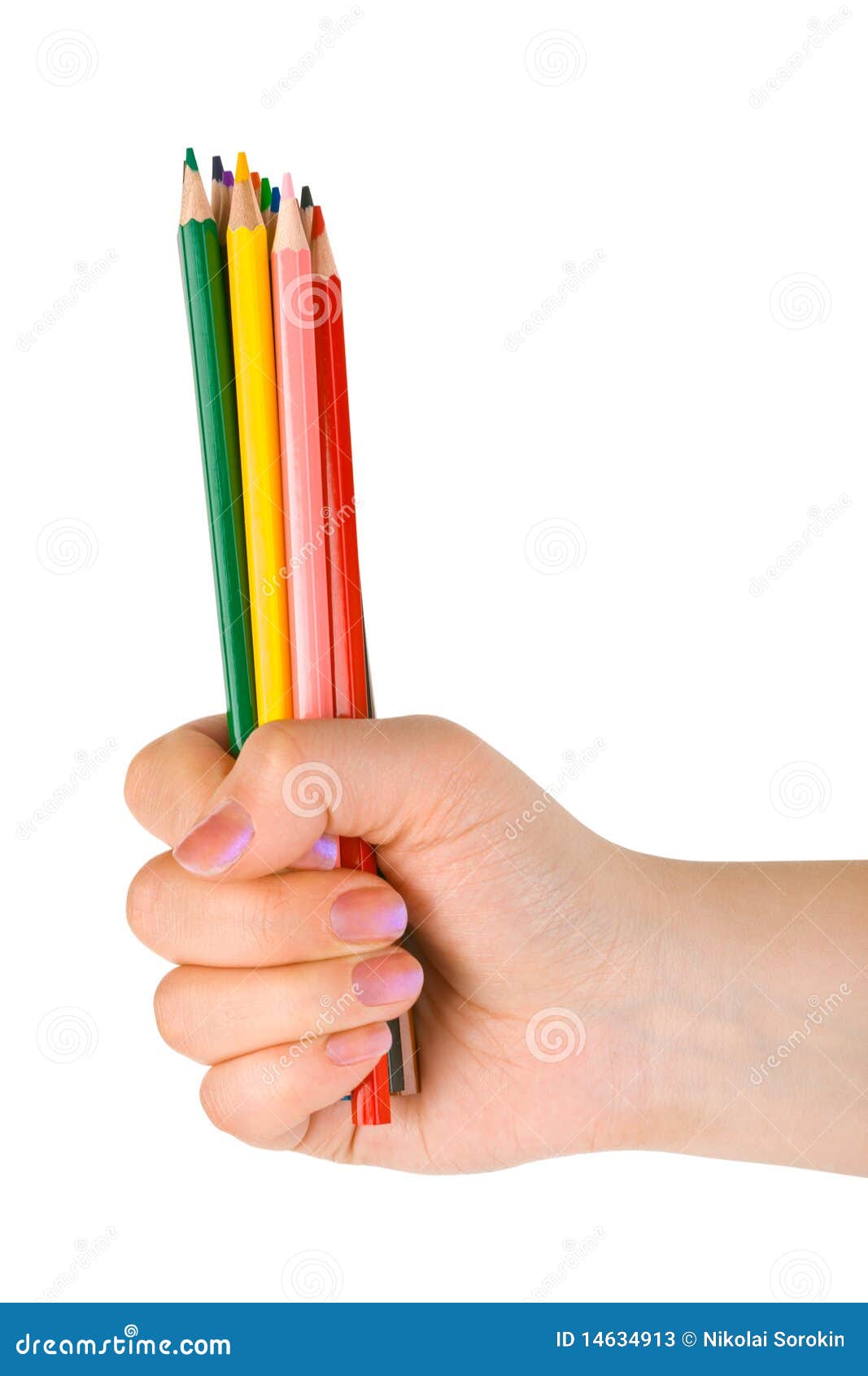Hand with Multicolored Pencils Stock Image - Image of communication ...