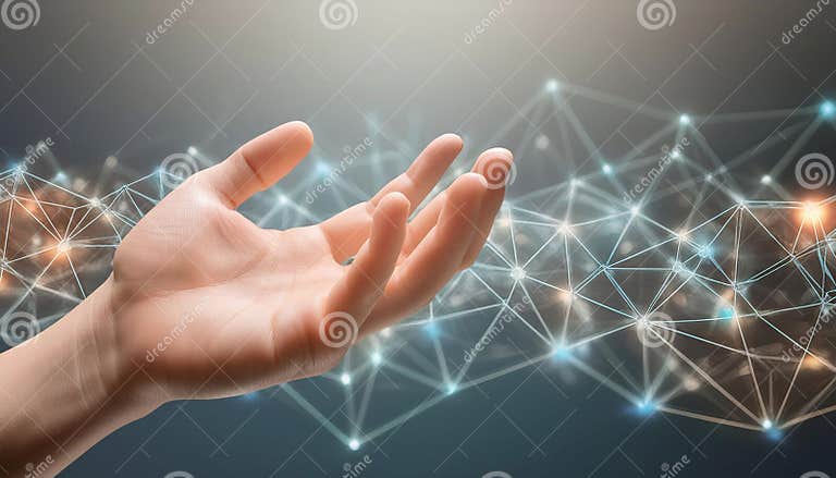 A Hand Navigates a Complex Digital Network Stock Illustration ...