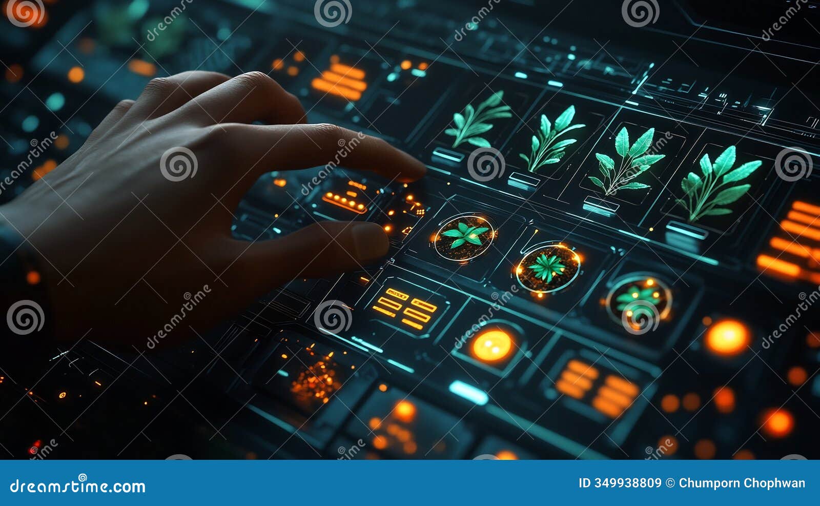 Futuristic Farming Control Panel with Glowing Plant and Soil Data ...