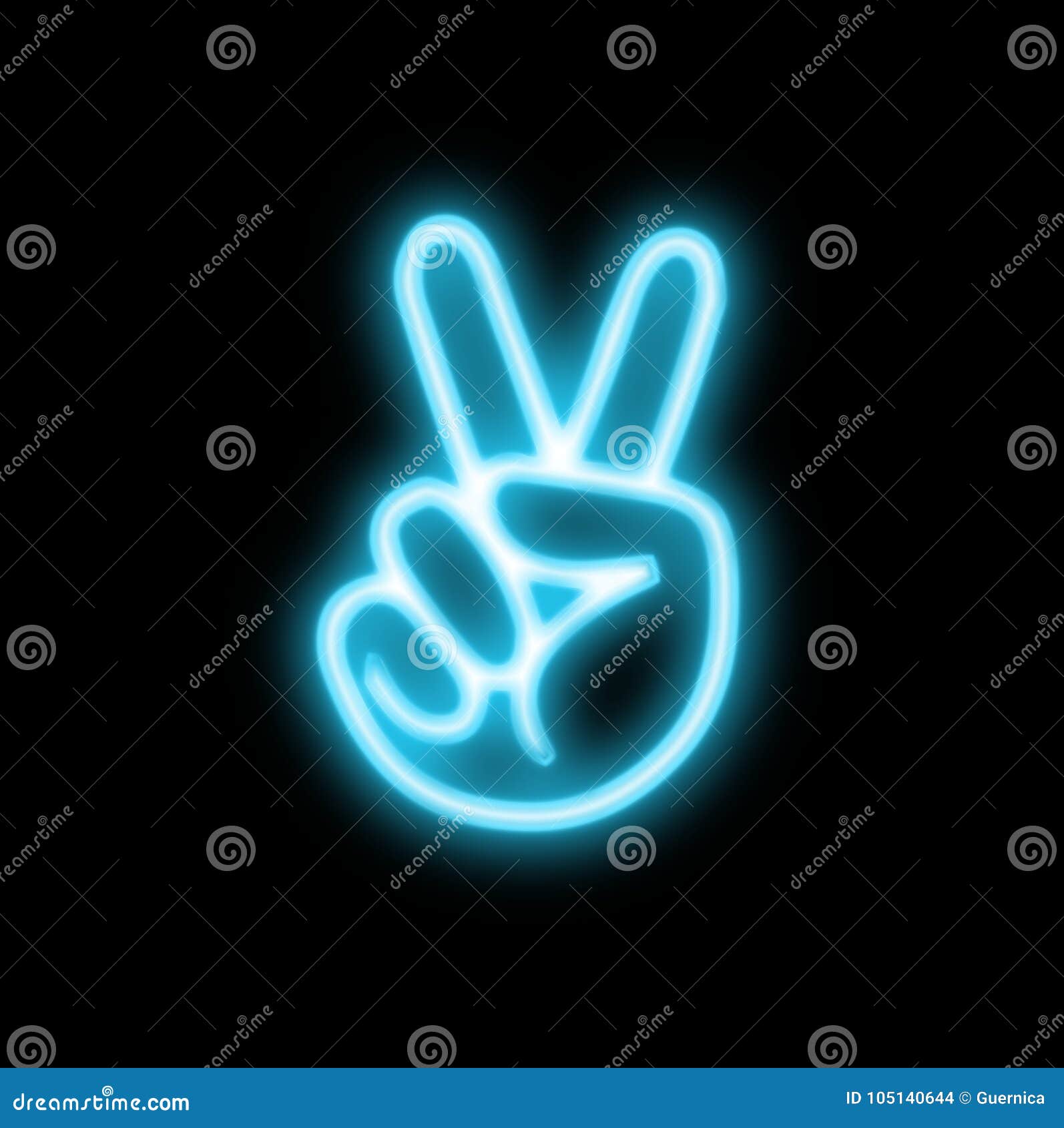 Hand neon peace sign stock illustration. Illustration of blue - 105140644
