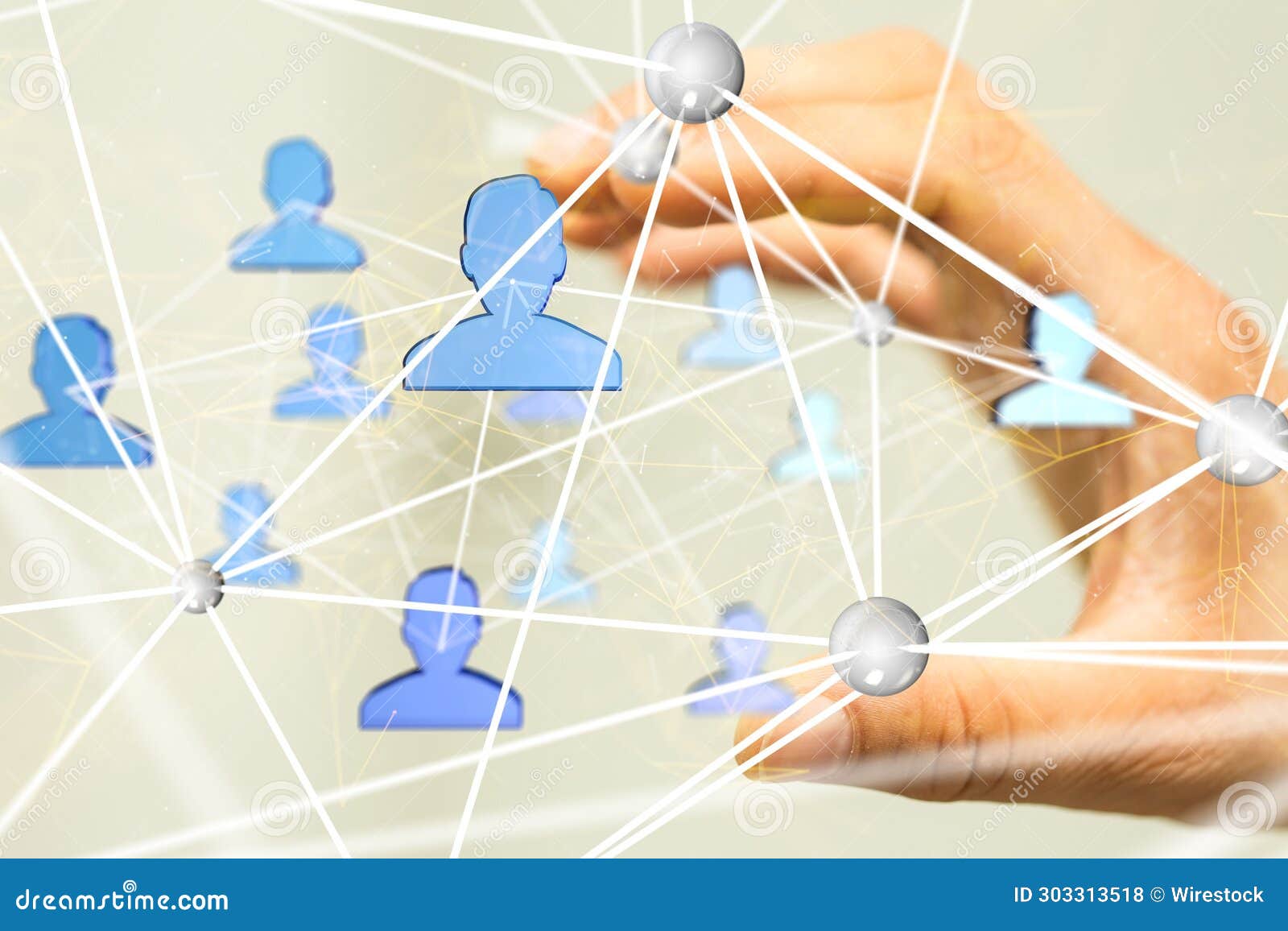 Hand with a Network of Linked Dots and Profile Icons Stock Photo ...