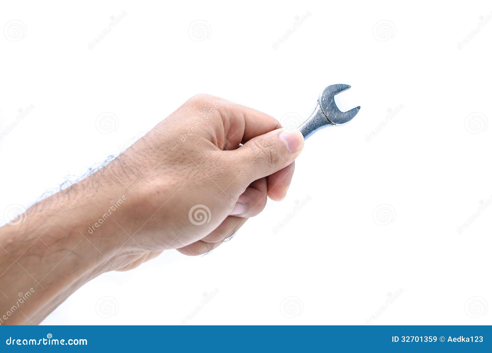 Hand with a New Wrench Isolated on White Stock Image - Image of ...