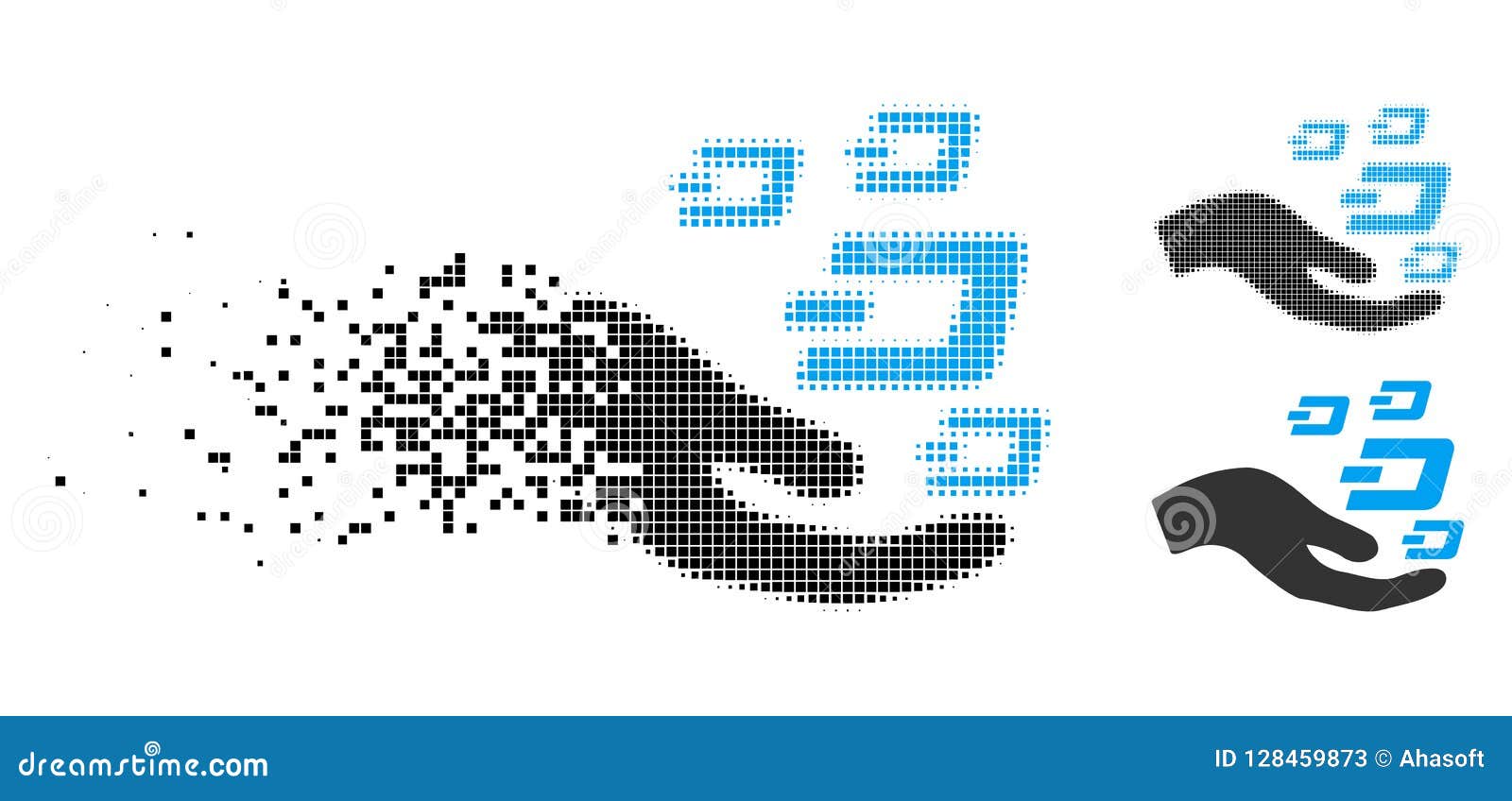 Dispersed Pixelated Halftone Hand Offer Dash Symbols Icon Stock Vector ...