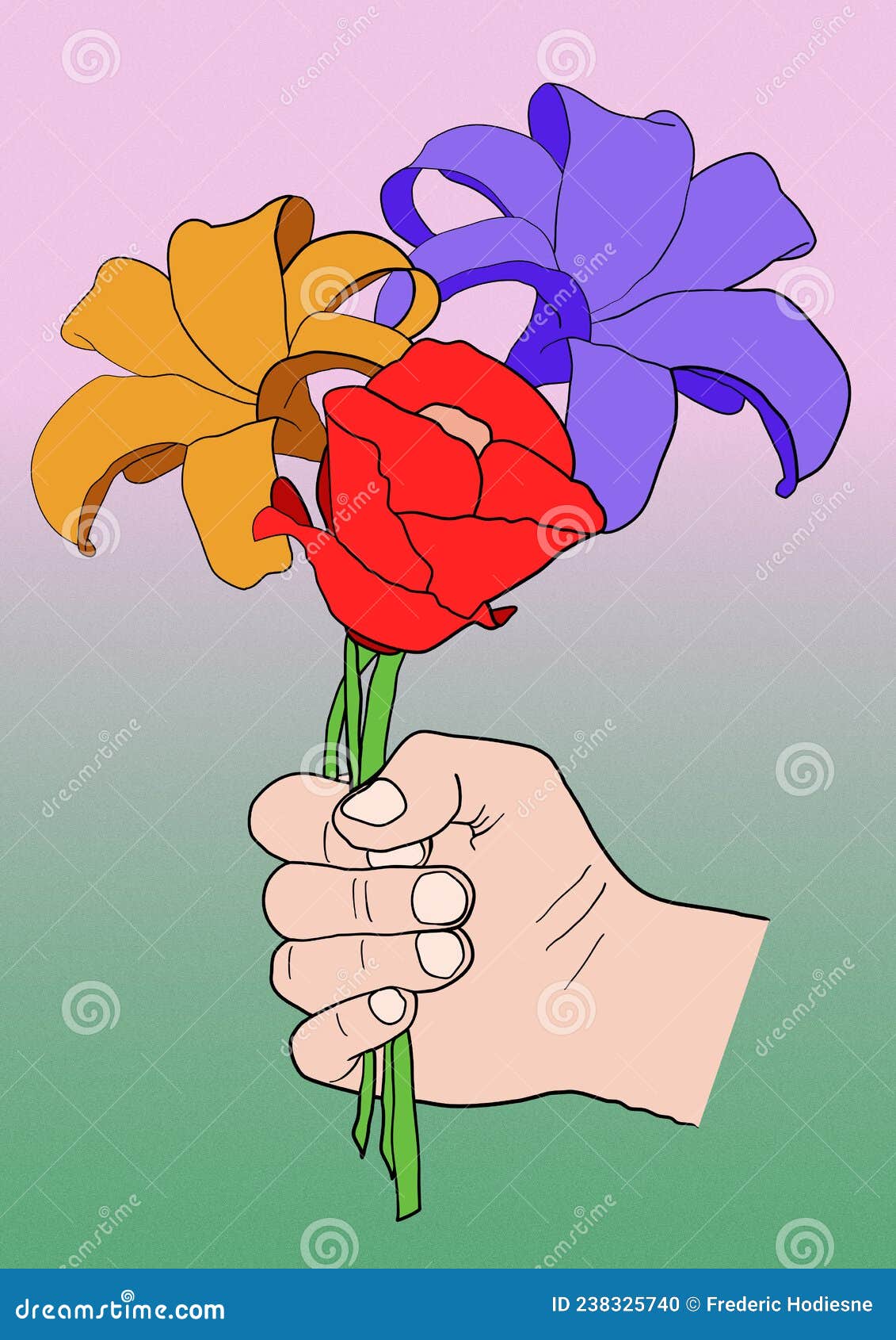 Hand Offering a Bouquet of Colorful Flowers Stock Vector - Illustration ...