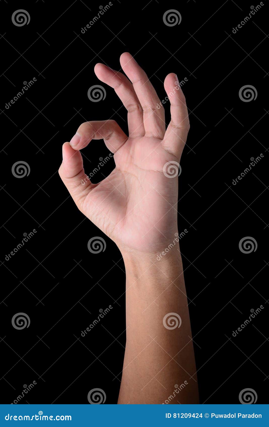 Hand OK sign on on black stock photo. Image of happy - 81209424