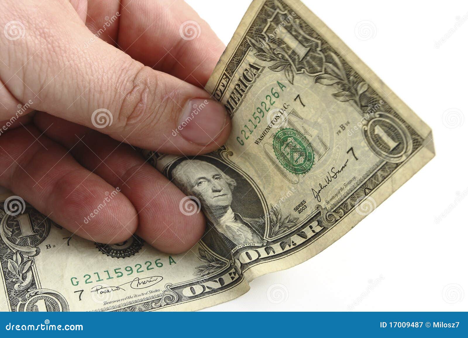 Hand with one dollar bill stock image. Image of american - 17009487