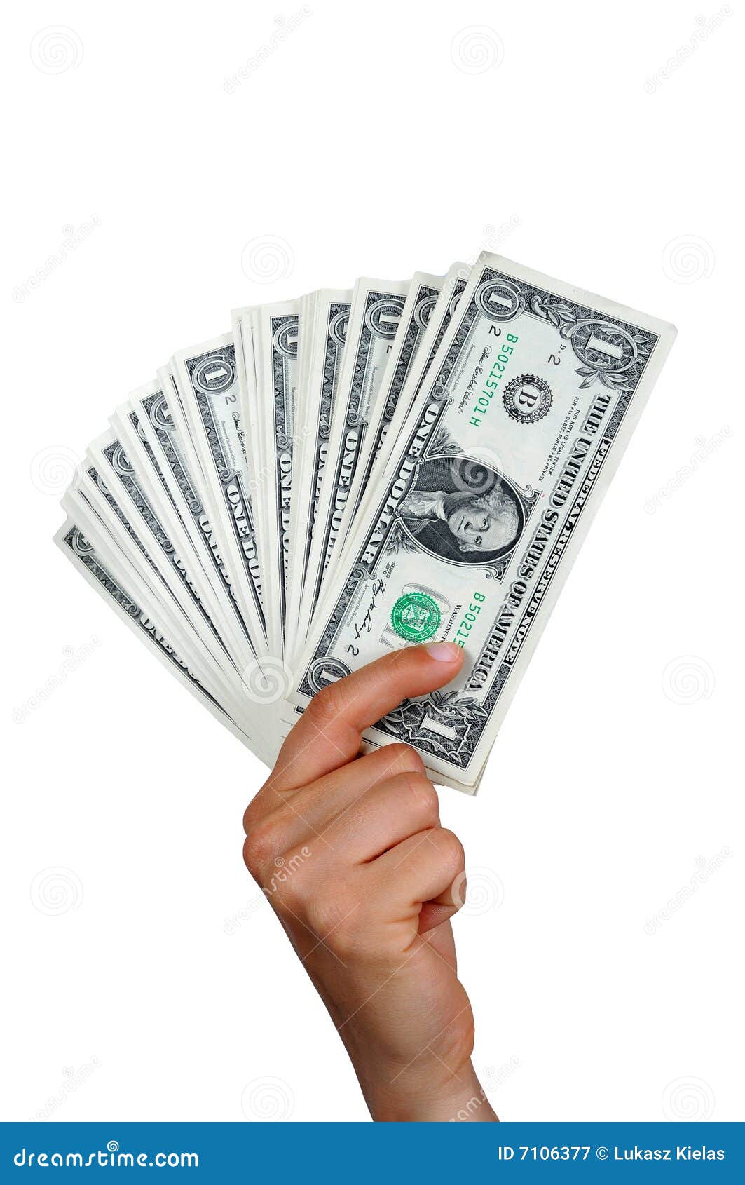 Hand with one dollar bills stock image. Image of finances - 7106377
