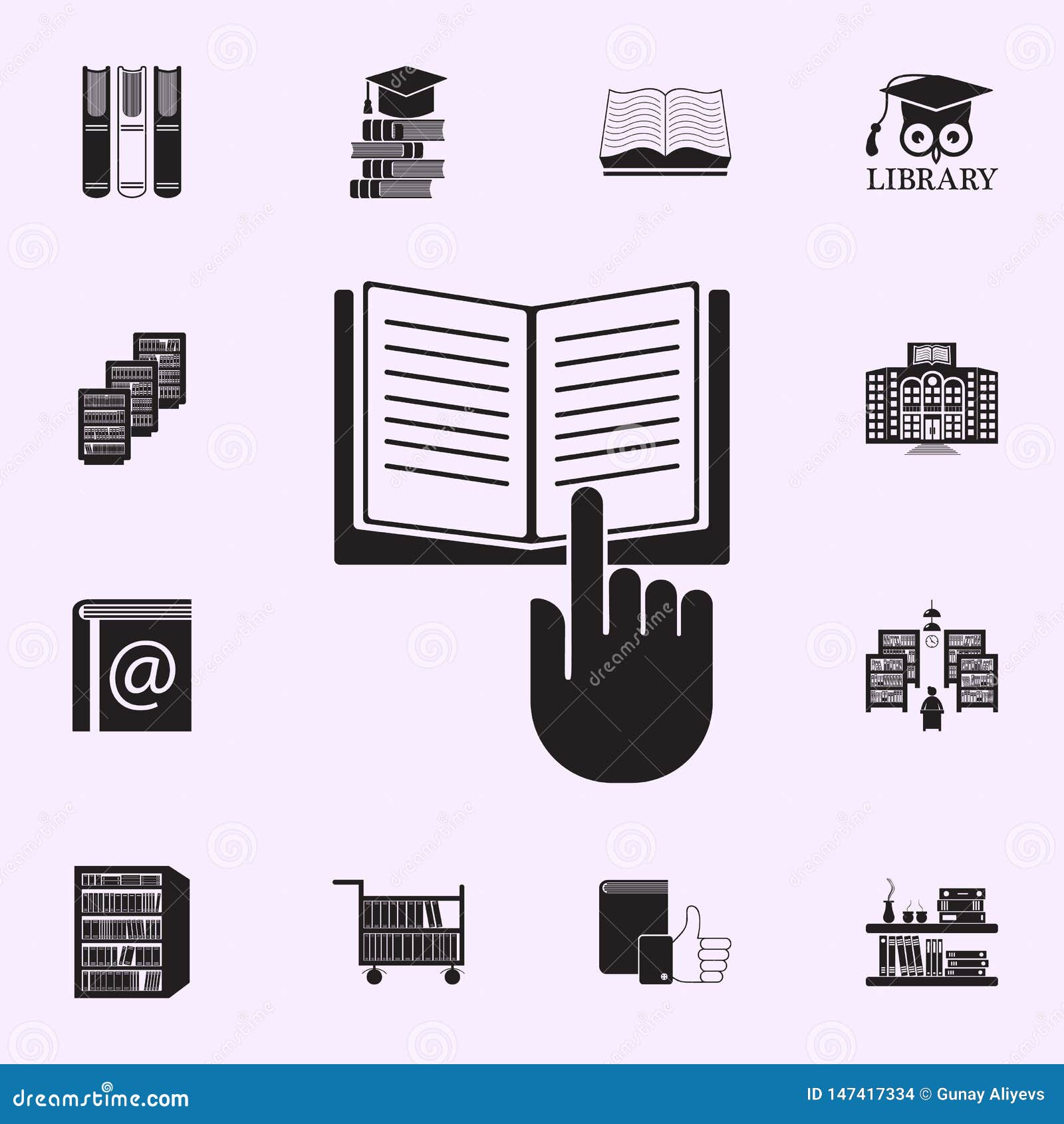 Hand on an Open Book Icon. Library Icons Universal Set for Web and ...