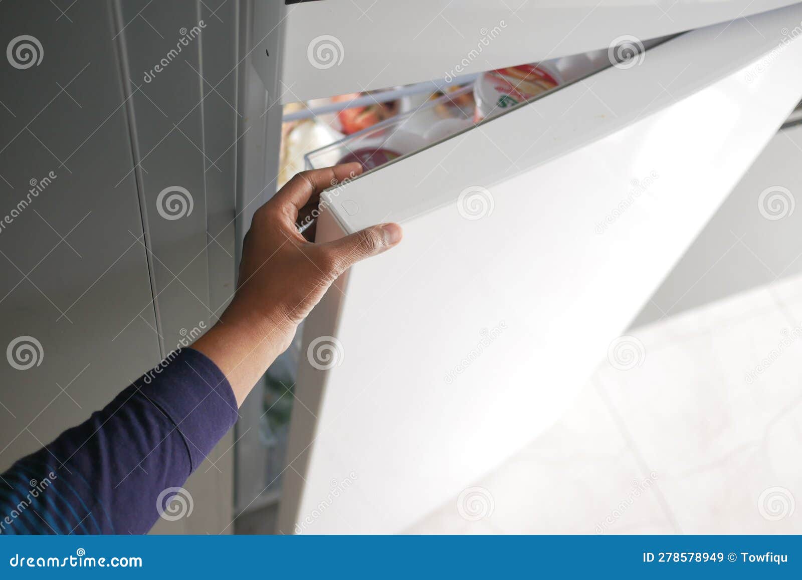 Hand open a fridge door stock image. Image of grocery - 278578949