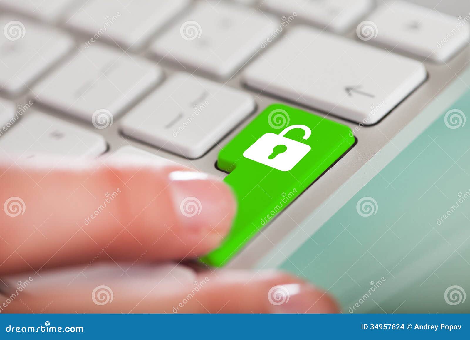 Hand on Open Lock Button stock photo. Image of padlock - 34957624